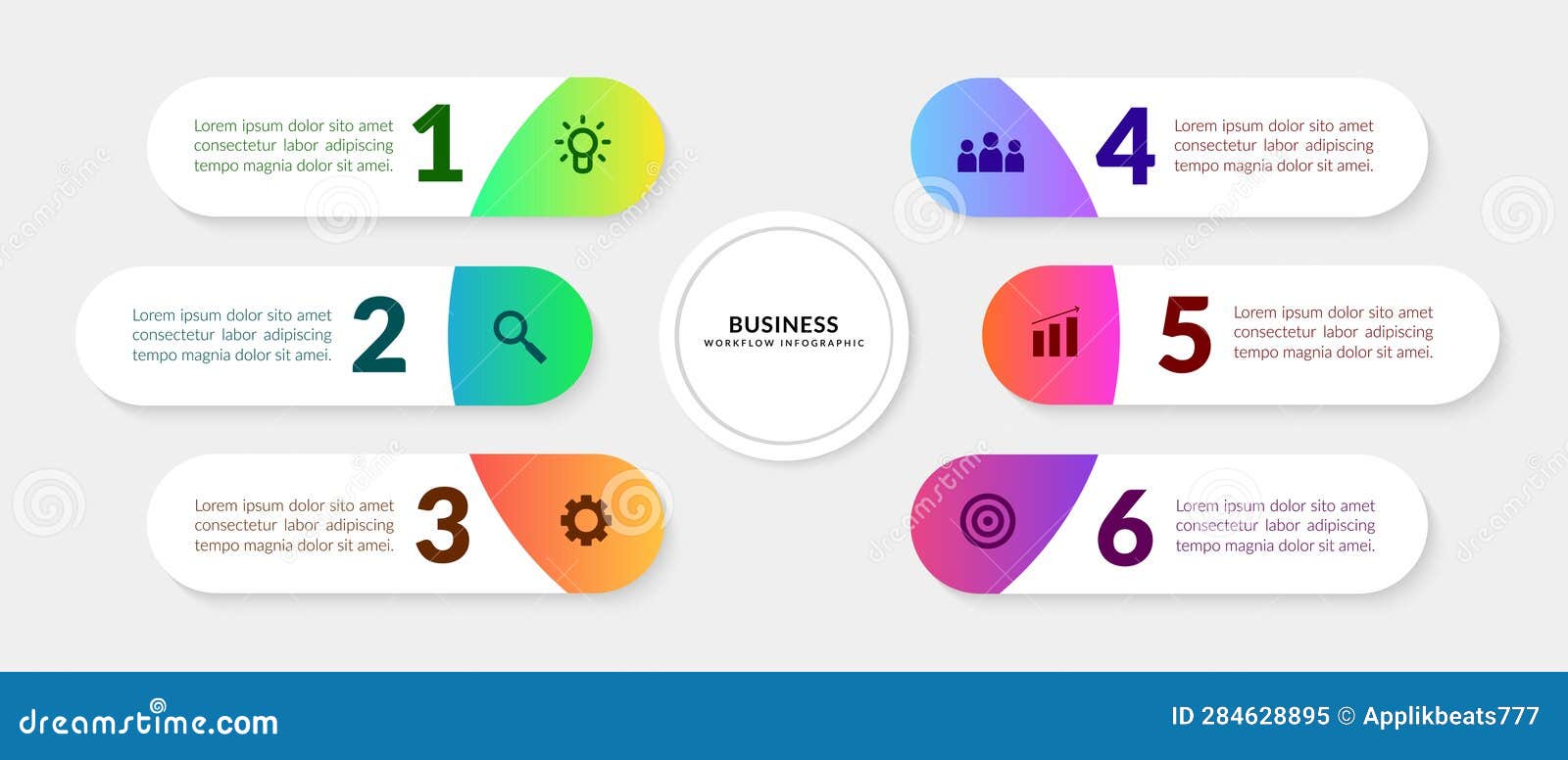 Business Process Infographic with Multiple Step Segment, Colorful ...