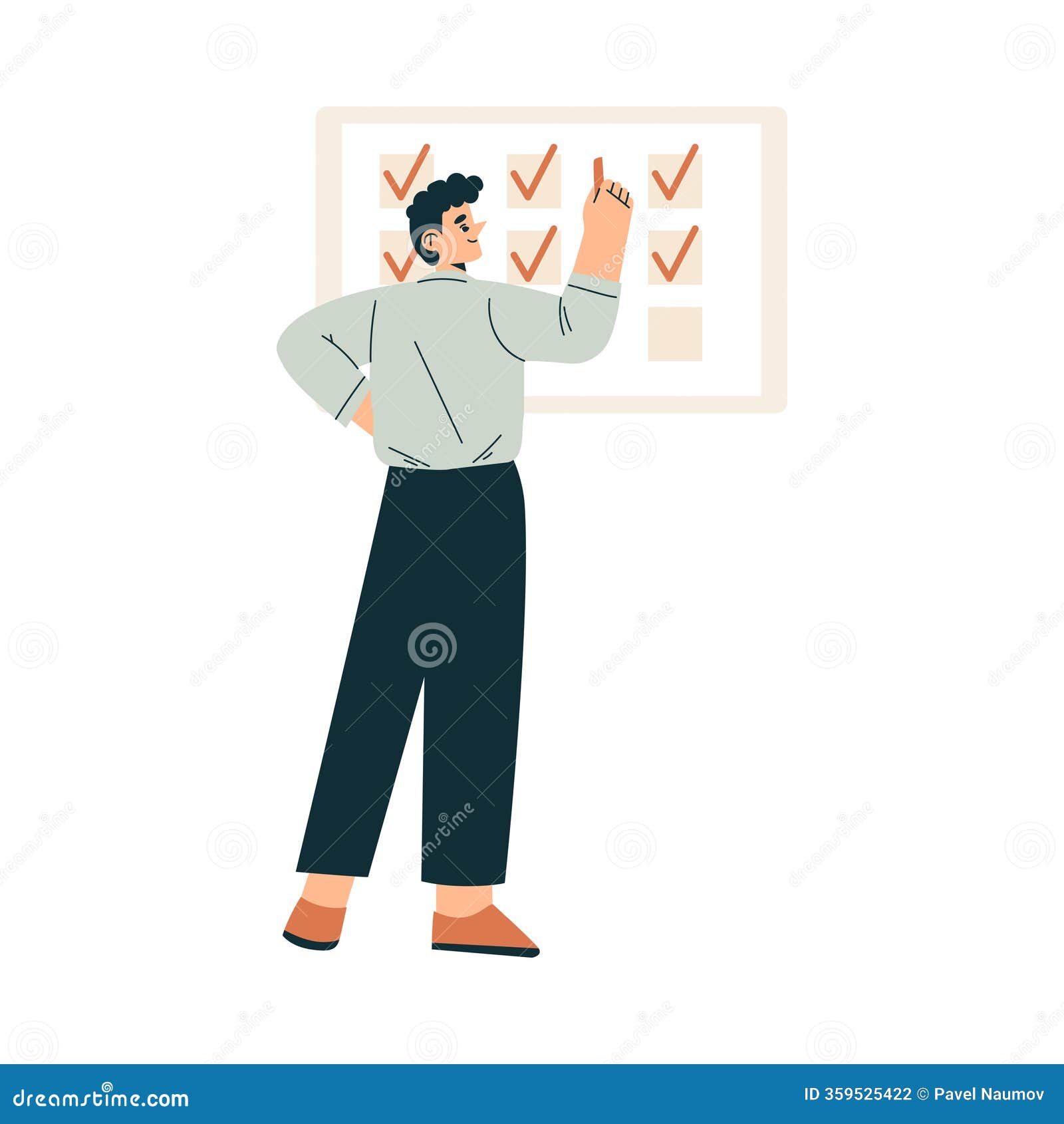 Business Process with Man Stand at Board Tick Task Vector Illustration ...