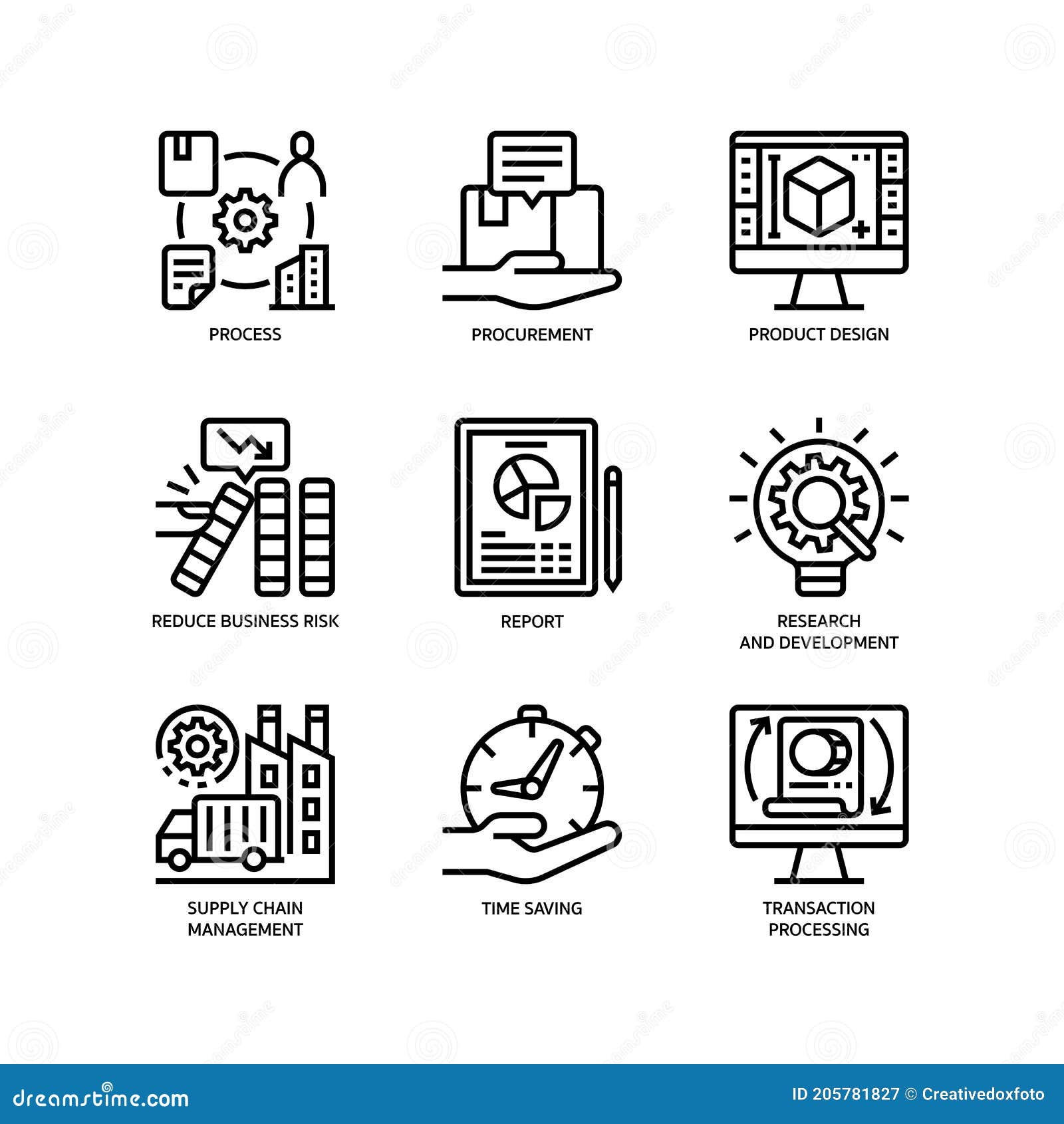 Business Process Outsourcing Icons Set Stock Vector - Illustration of ...