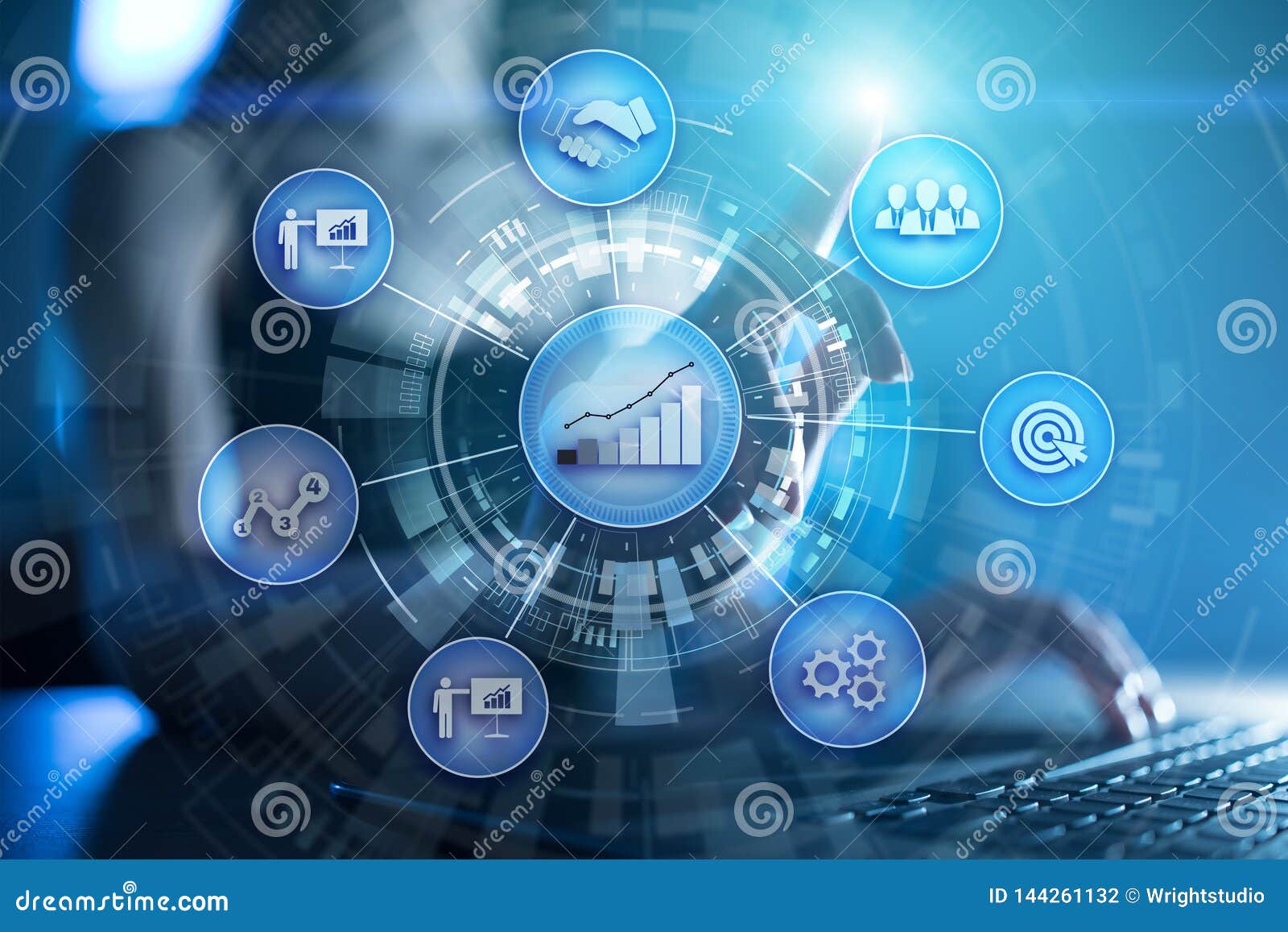 Business Process and Strategy Concept on Virtual Screen Background ...