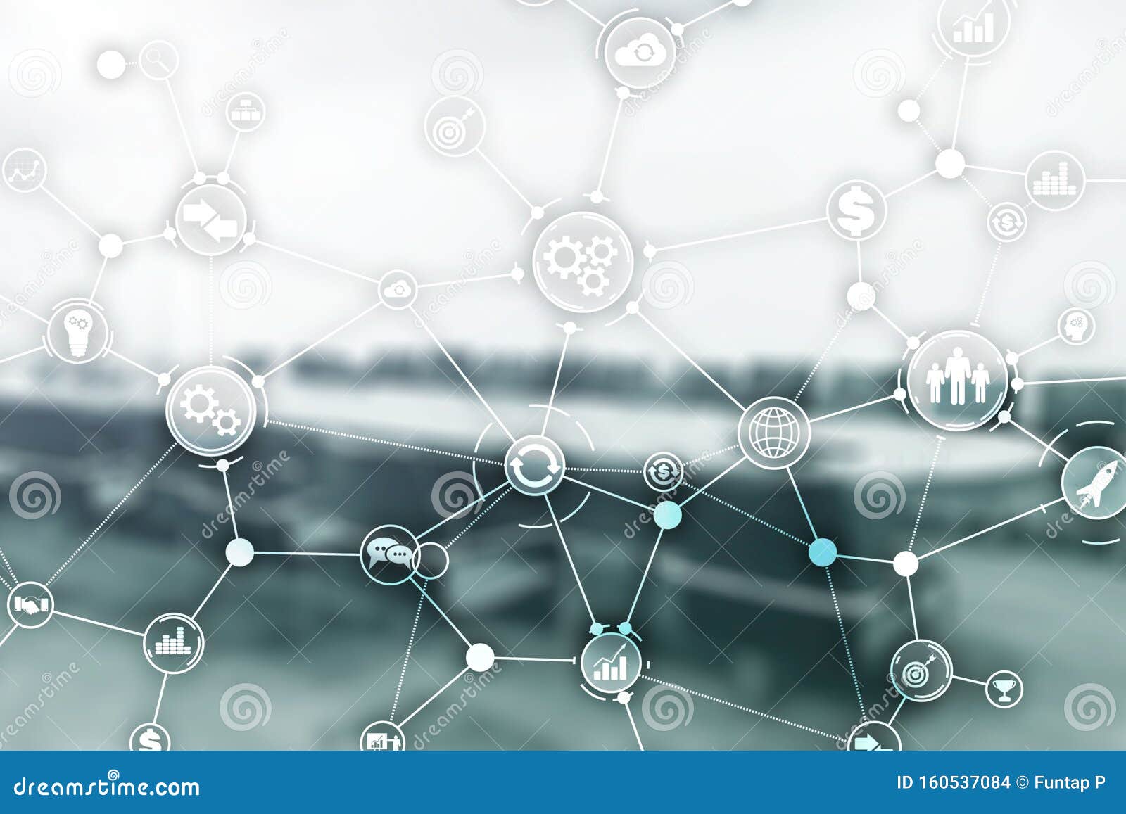Industrial Workflow Diagram On Modern City Background. Business People ...