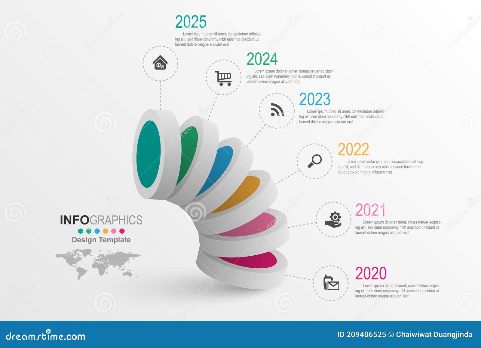 Business Process Timeline Infographics 6 Year, 3d Sphere Shapes Stock ...
