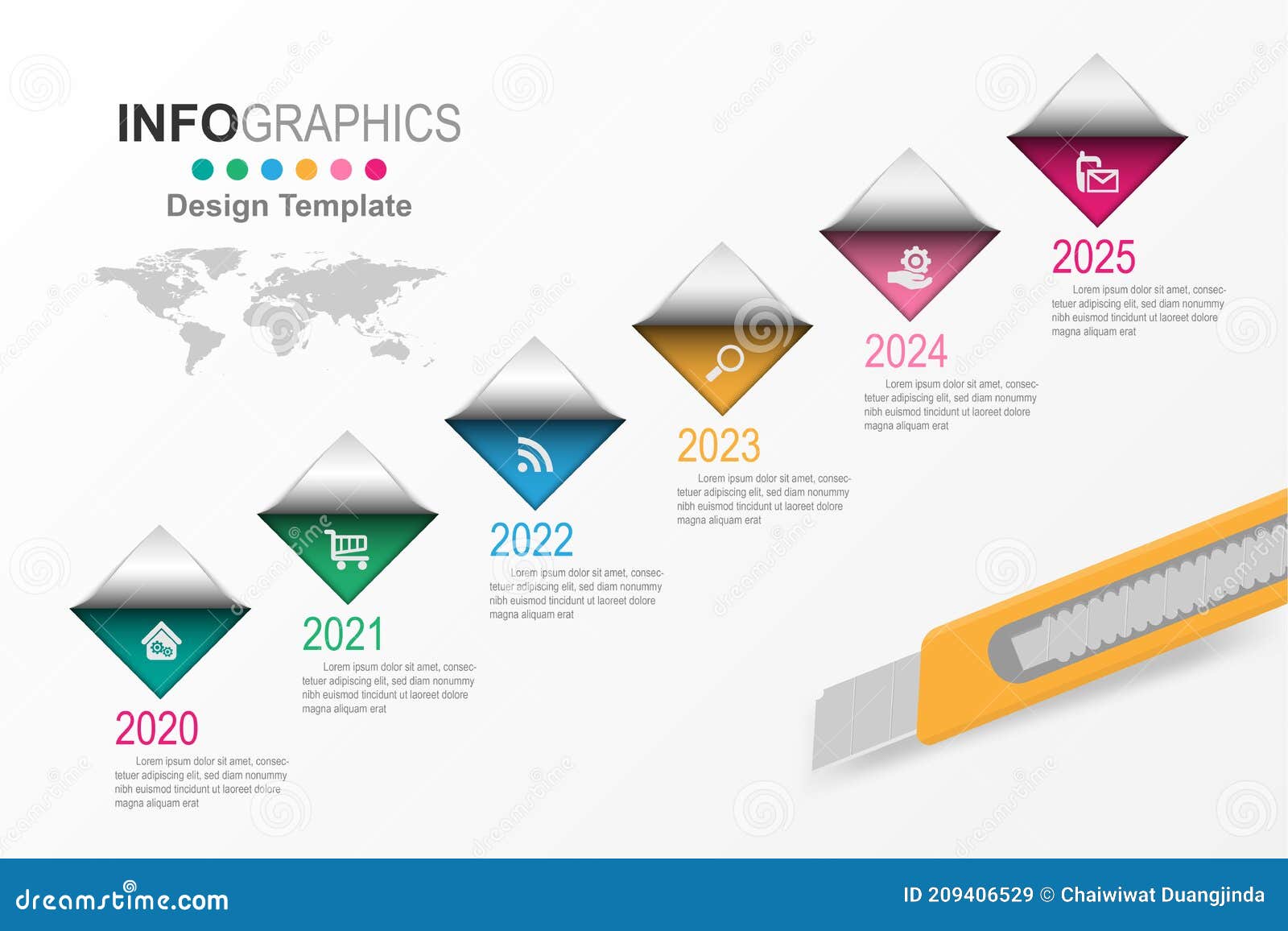 Business Process Timeline Infographics 6 Year, Paper Cut Shapes Stock ...