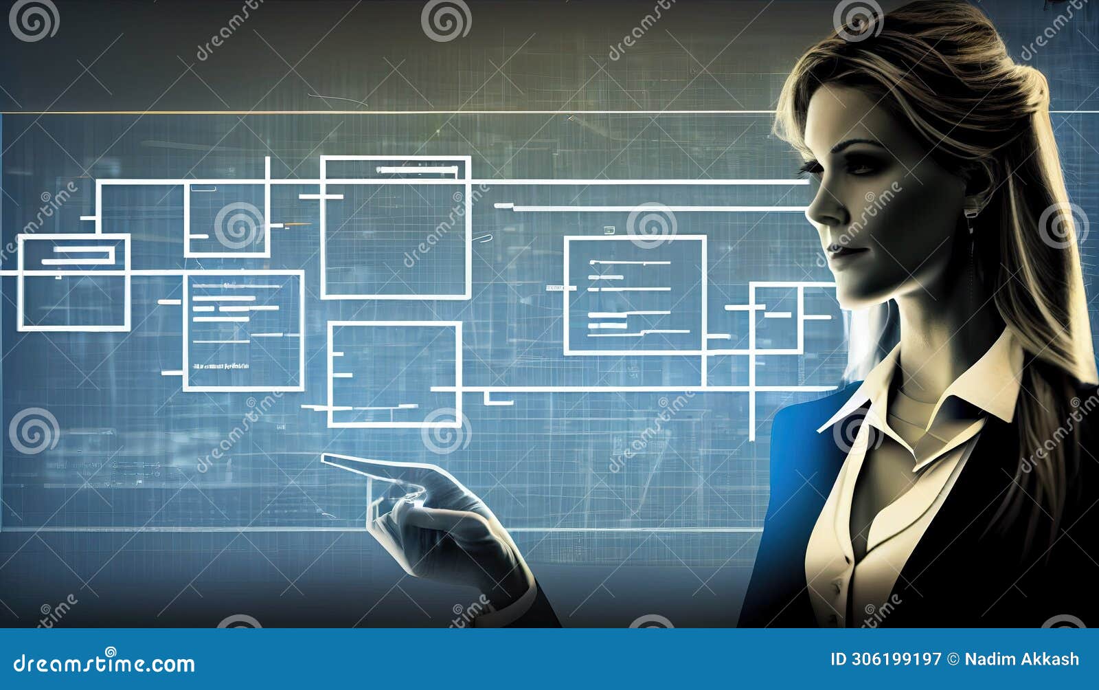 Business Process Workflow Flowchart Woman Pointing Processing ...