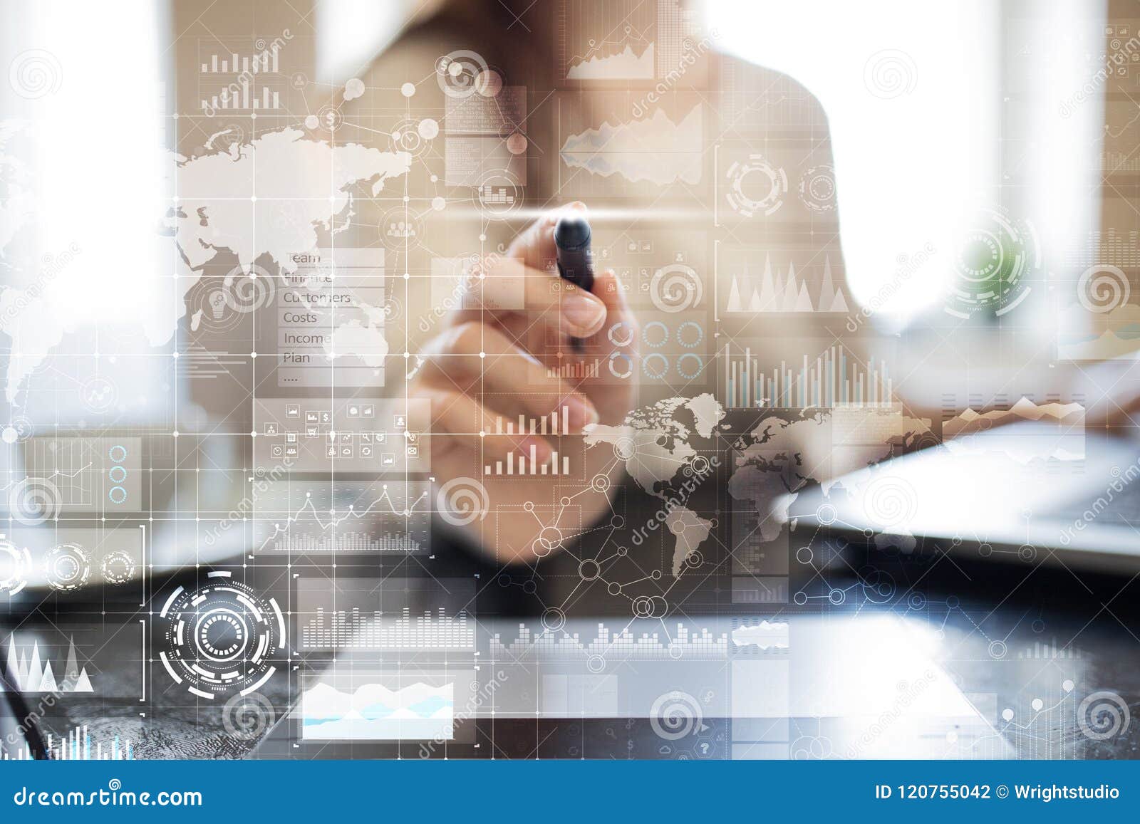 Business Process, Workflow Graphs, Charts and Icons on Virtual Screen ...