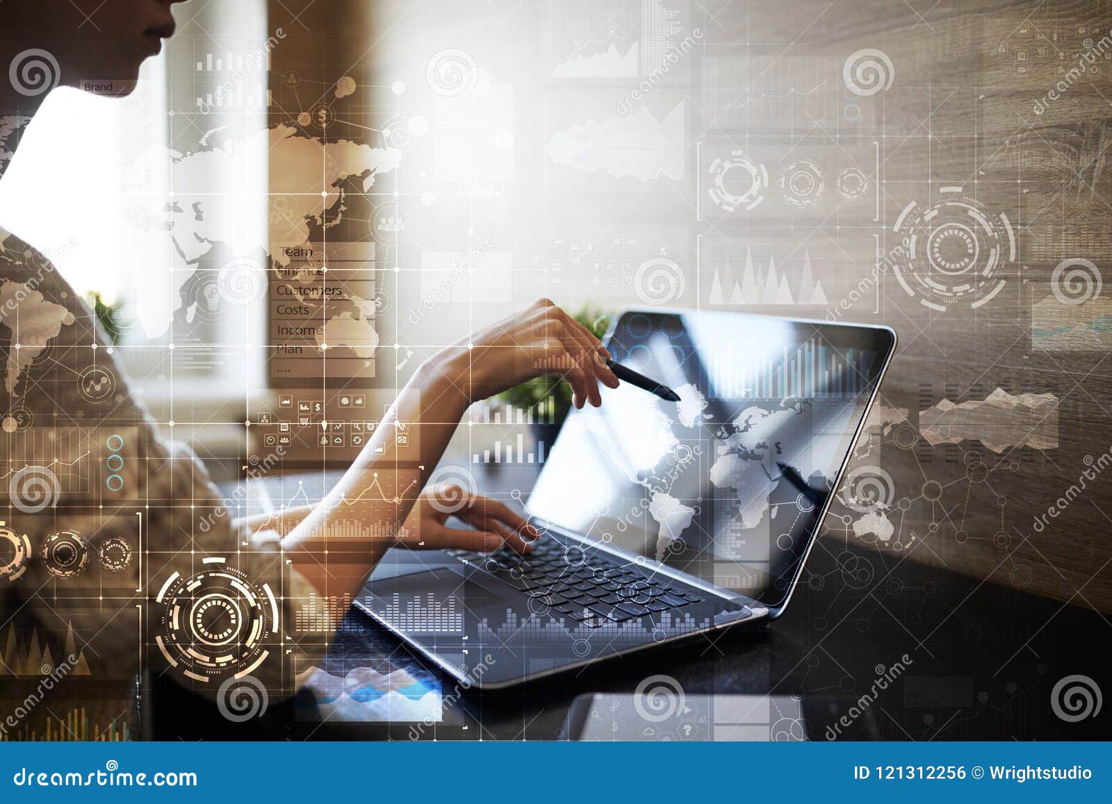 Business Process, Workflow Graphs, Charts and Icons on Virtual Screen ...