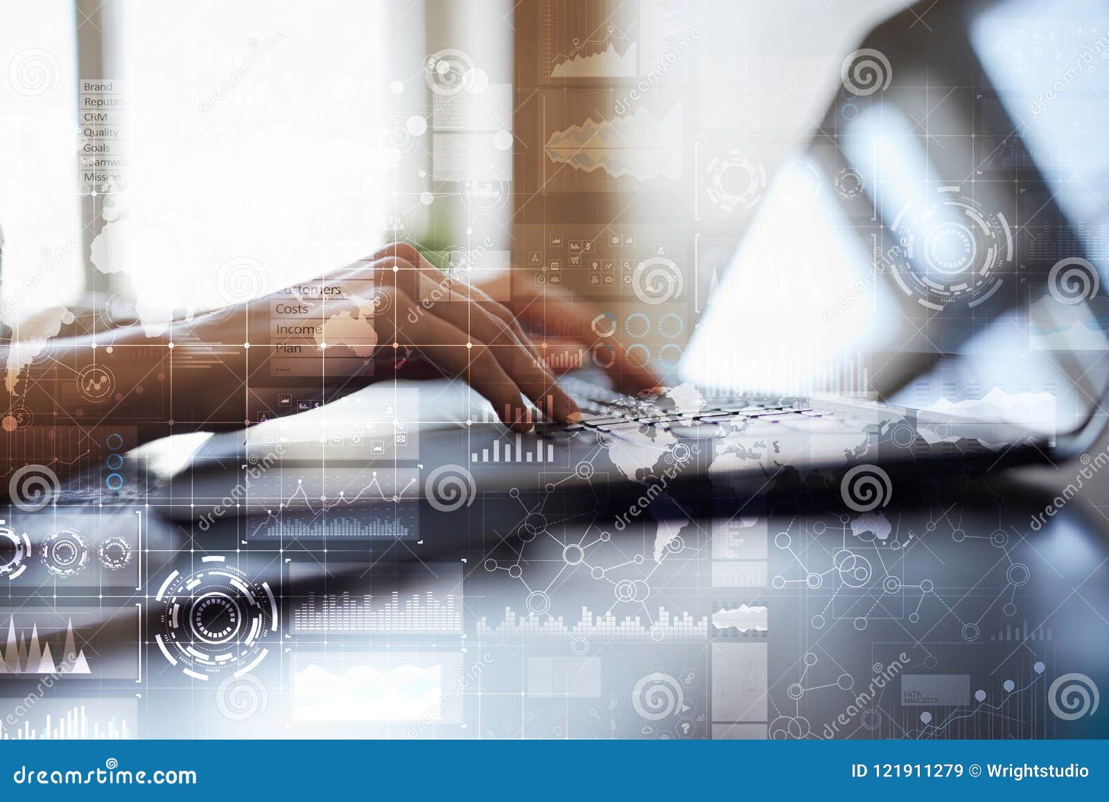 Business Process, Workflow Graphs, Charts and Icons on Virtual Screen ...