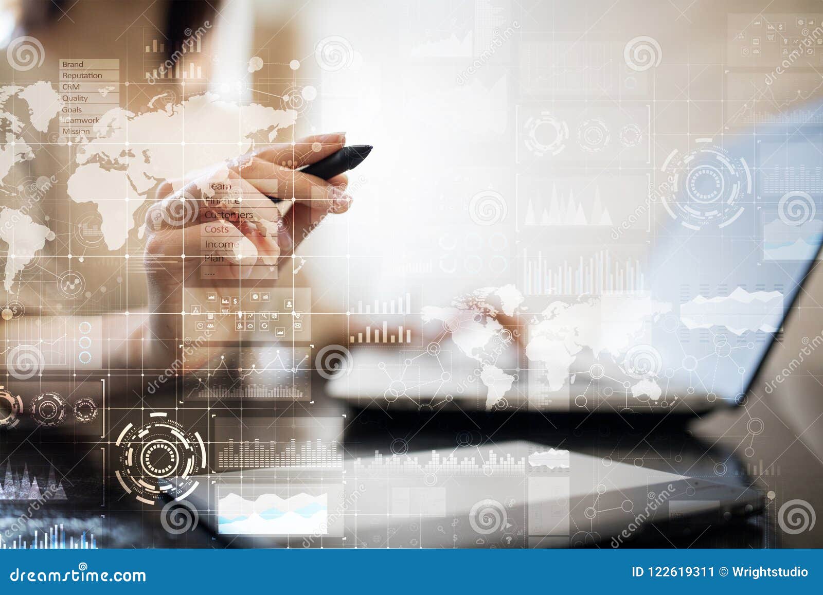 Business Process, Workflow Graphs, Charts and Icons on Virtual Screen ...