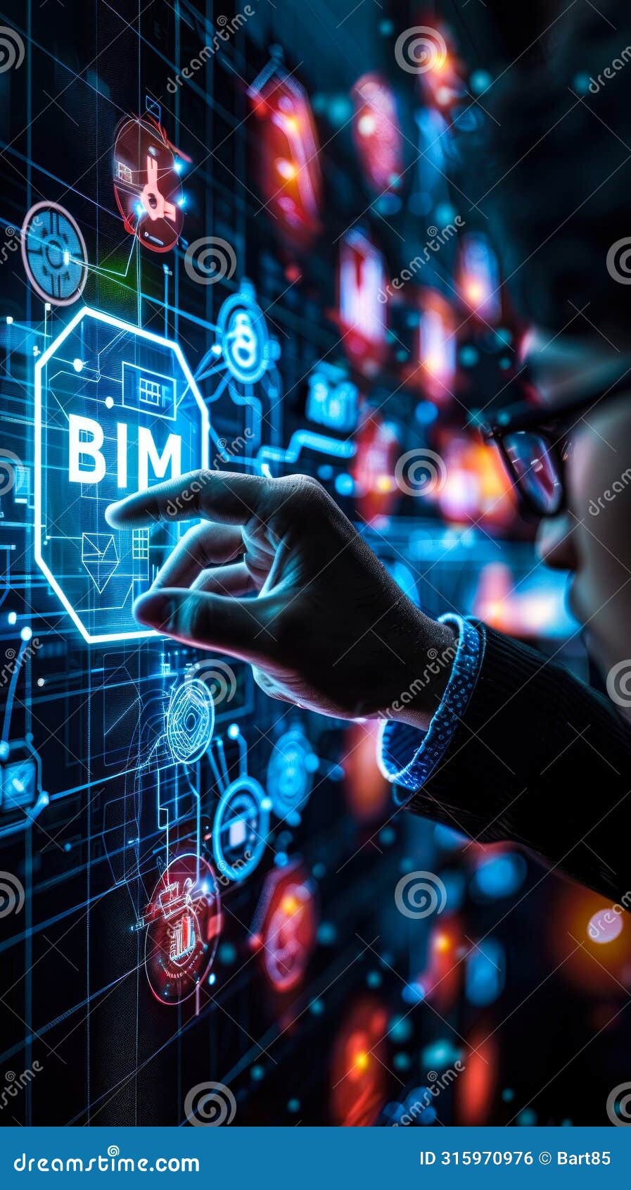 Business Professional Interacting Virtual Interface Concept of Building ...