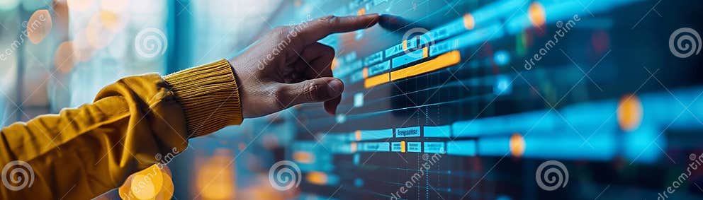 Business Professional Interacting with Virtual Screen Analyzing Data ...