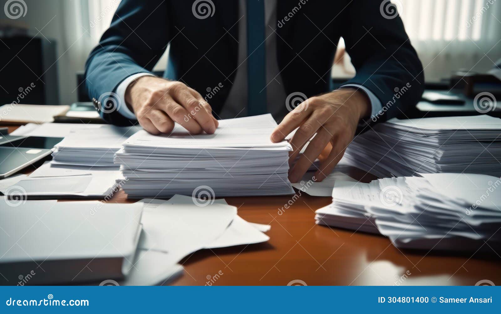 Business Professional Organizing Paperwork on Desk, Education Paperwork ...