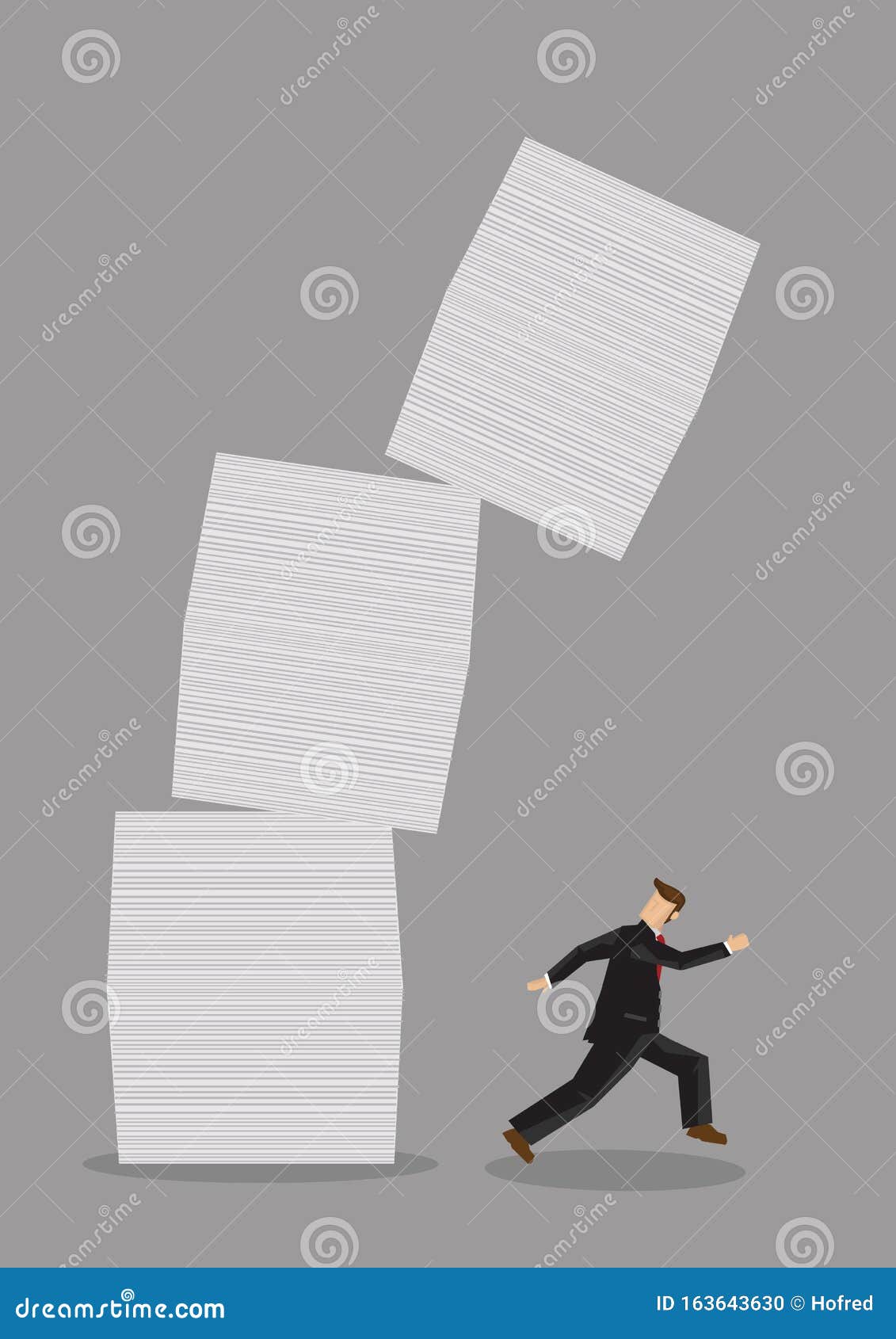 Business Professional Running Away from Falling Stack of Document ...