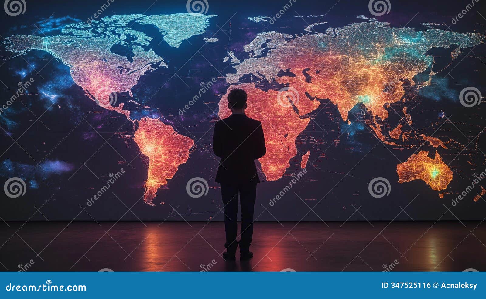 Business Professional Standing in Front of a Massive Projection of a ...