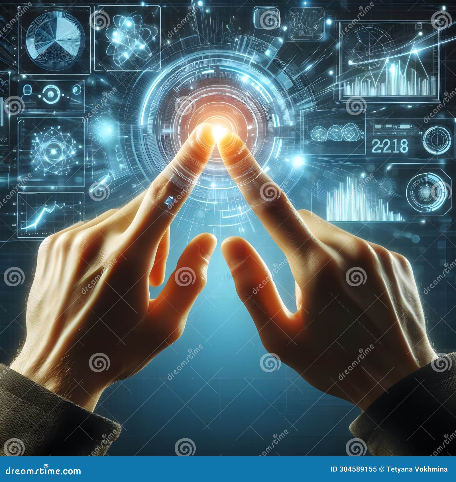 Business Professional Interacting with Advanced Futuristic Interface in ...