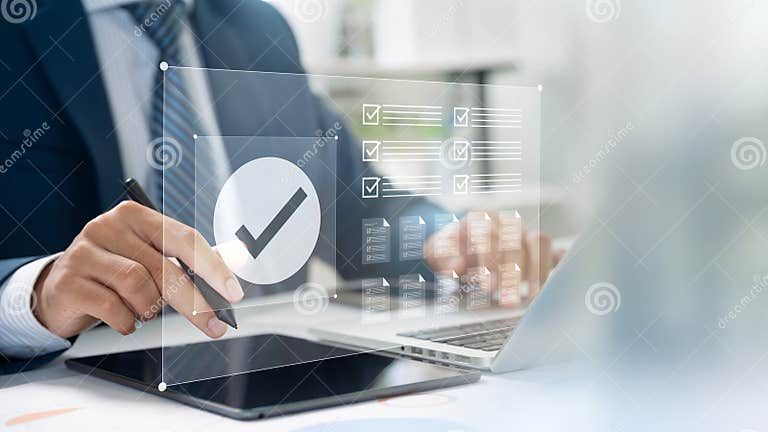 Business Professional Using Digital Checklist Interface, Interactive ...