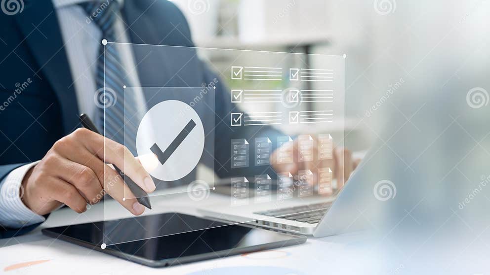 Business Professional Using Digital Checklist Interface, Interactive ...