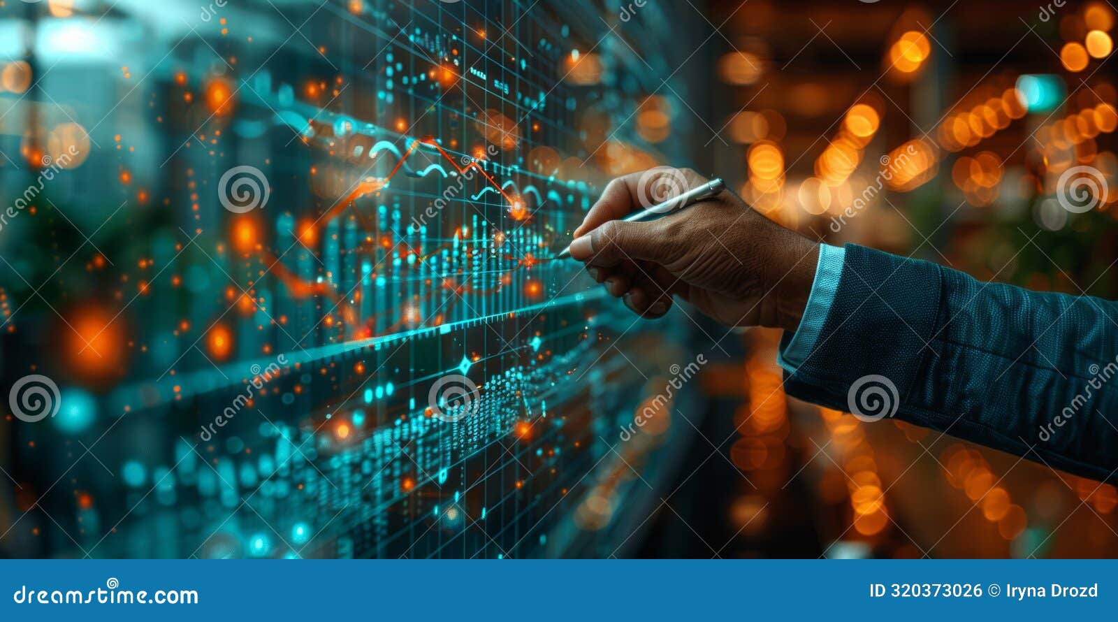 Business Professional Using a Stylus To Interact with a Complex Digital ...