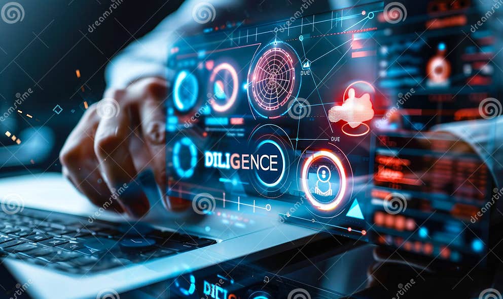 Business Professional Utilizing Advanced Digital Interface To Conduct ...