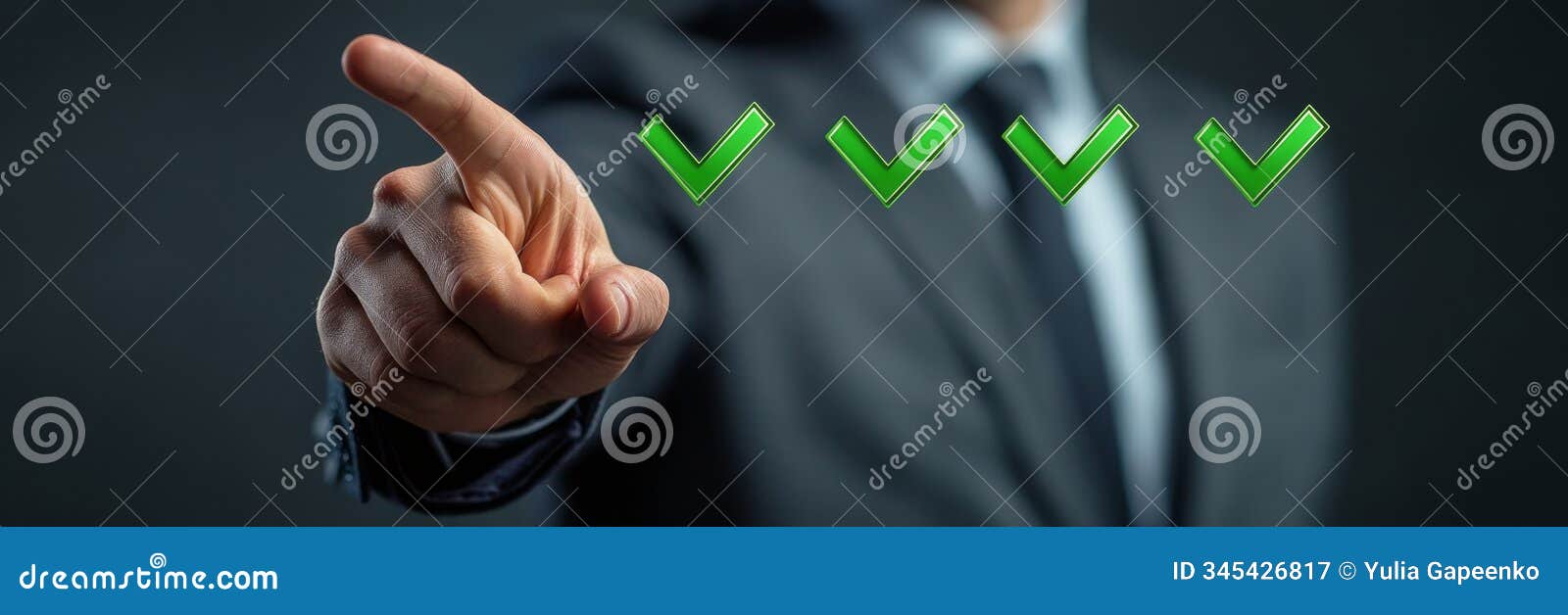 A Business Professional Points at Three Check Marks Symbolizing Success ...
