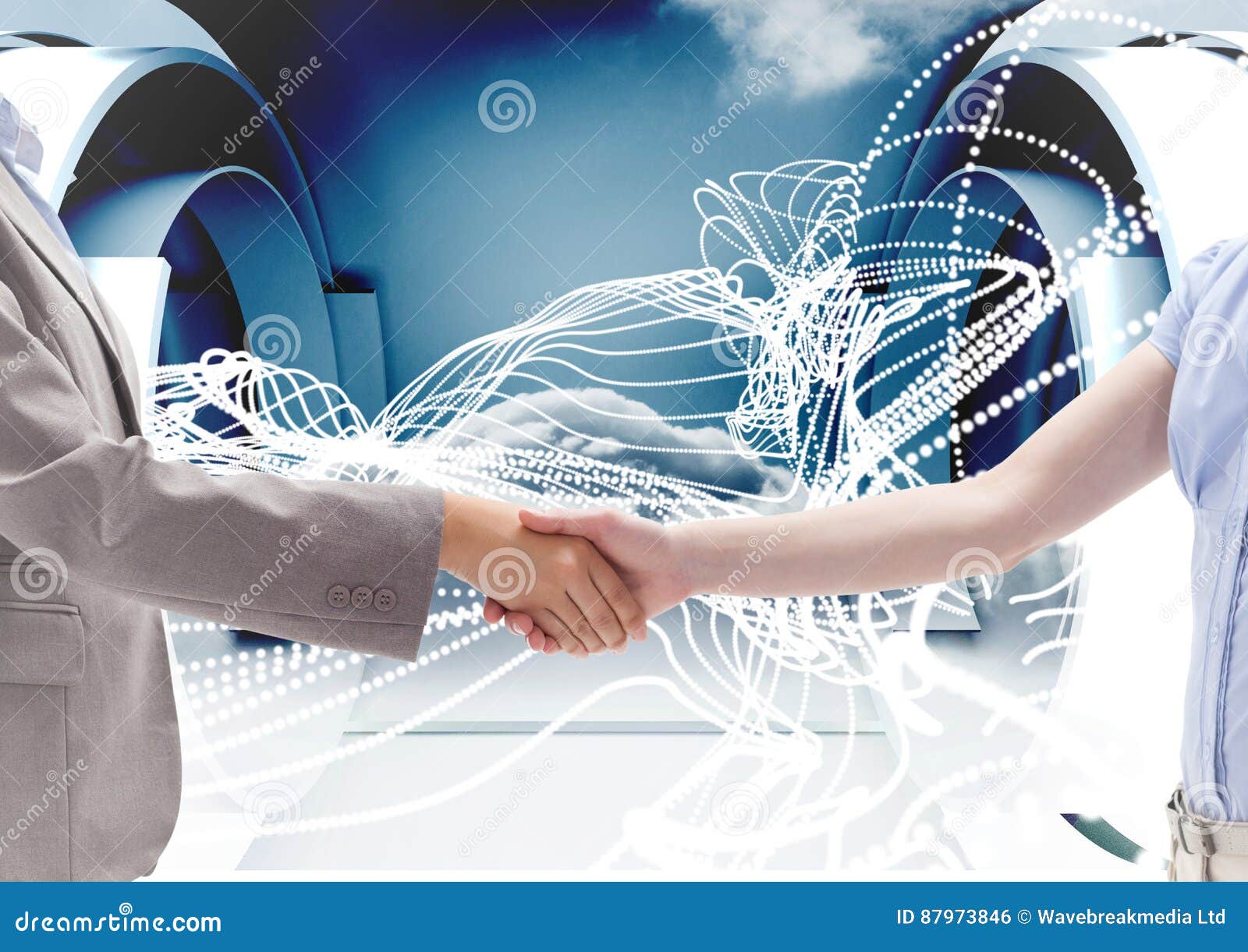 Business Professionals Shaking Hands Against Technology Background ...