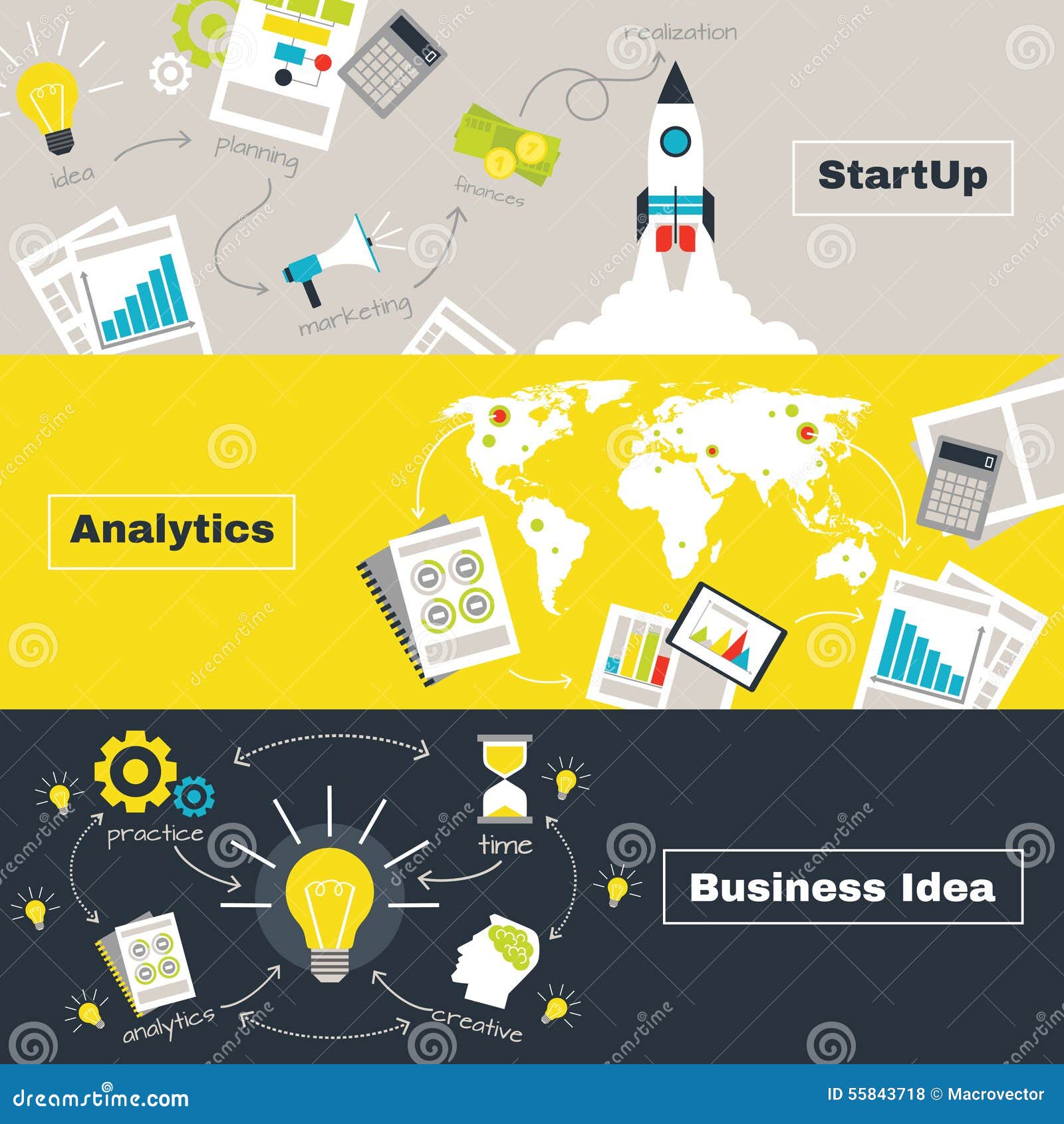 Project Concept Flat Line Design With Icons And Elements. Modern ...