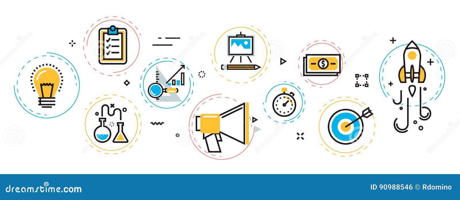 Business Project Startup Process Banner and Scheme in Circles Element ...