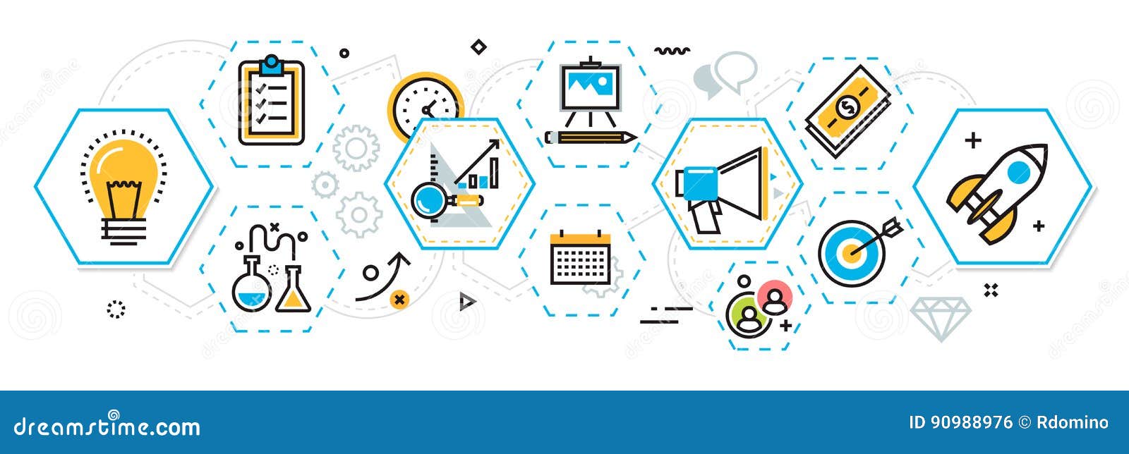 Business Project Startup Process Banner and Scheme in Hexagons E Stock ...