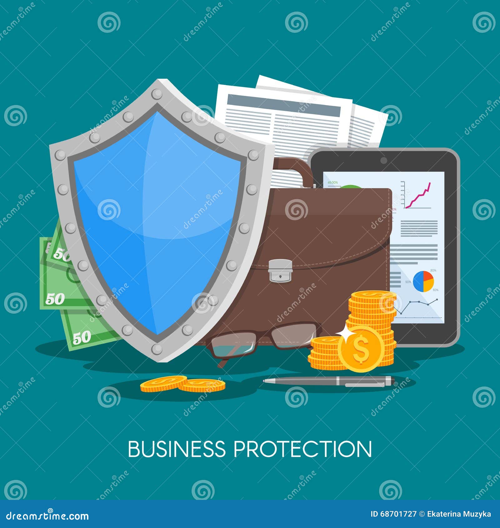Business Protection Concept Vector Illustration. Shield Protect Data ...