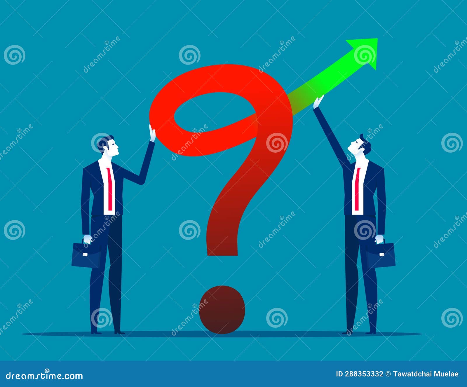 Business Putting Solution Arrow on Question Mark Problem Sign. Teamwork ...