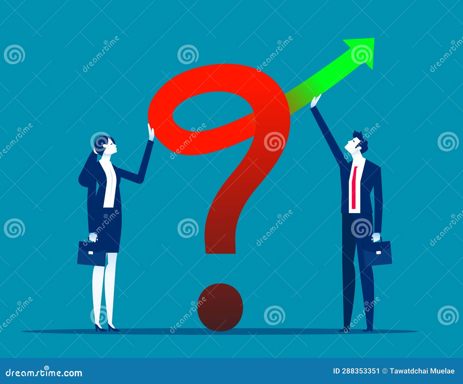 Business Putting Solution Arrow on Question Mark Problem Sign. Teamwork ...