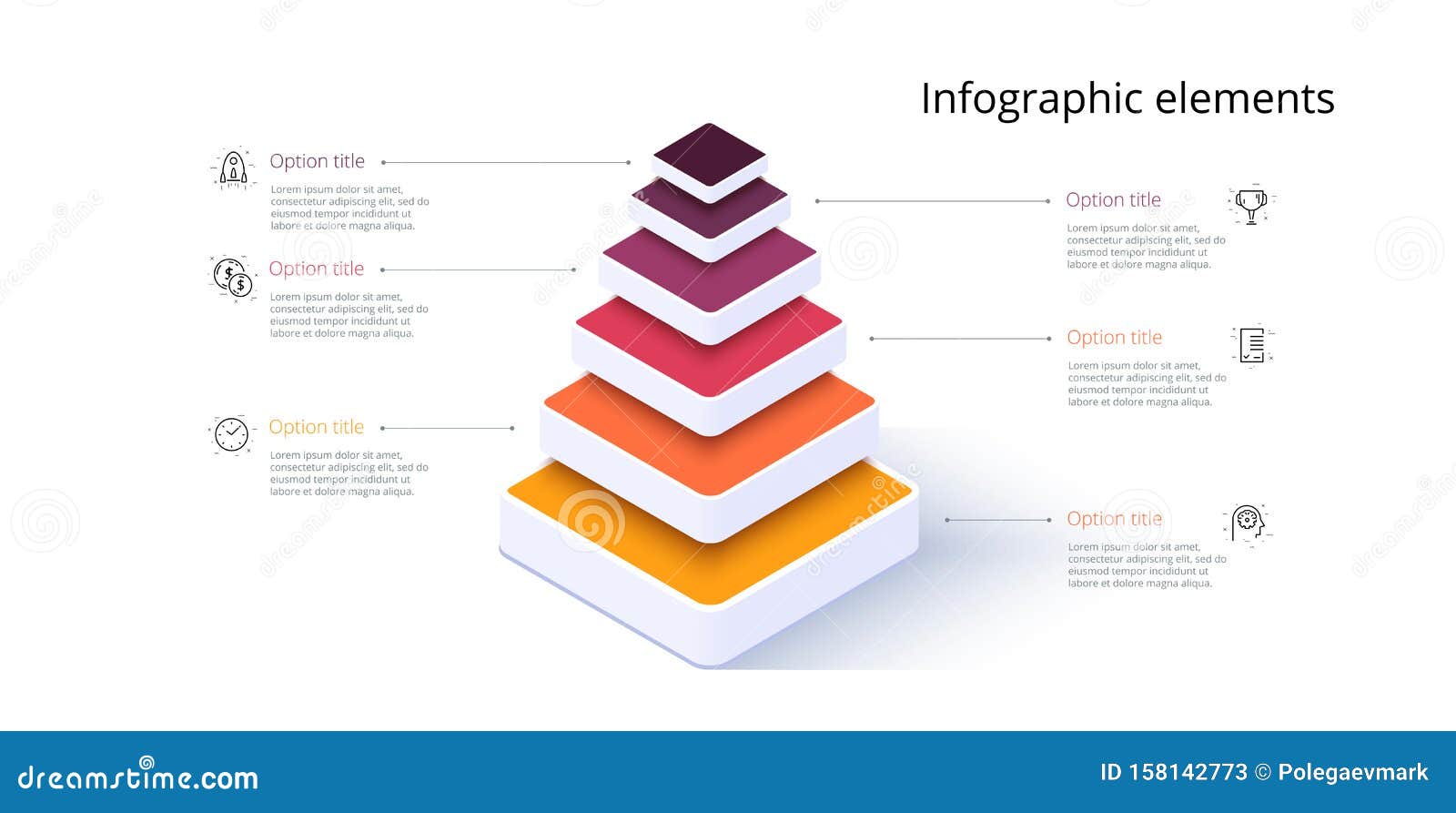 Business Pyramid Chart Infographics with 6 Steps. Pyramidal Stages ...