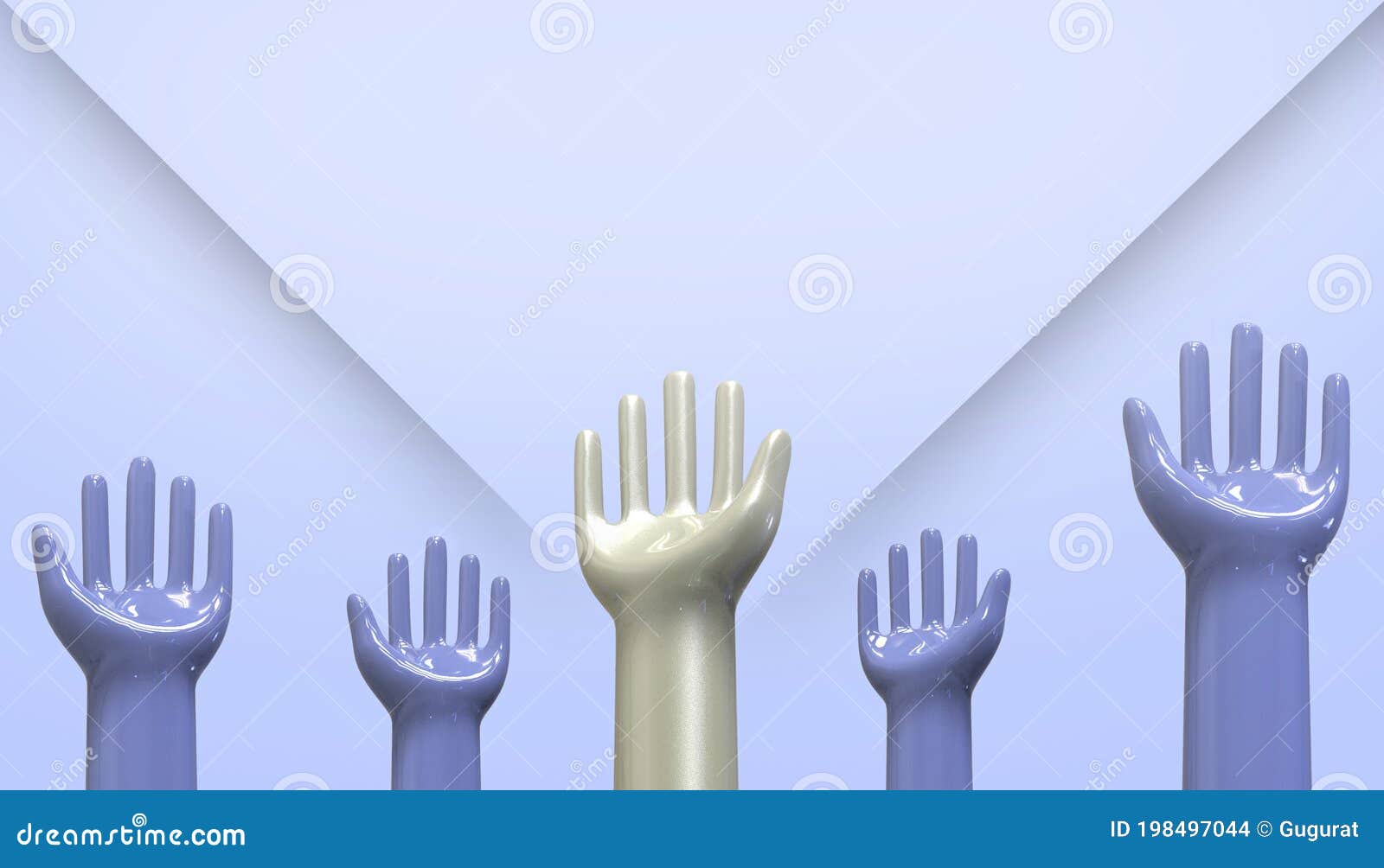 Business Raised Hands and Equality Concept on Blue Background. Paper ...