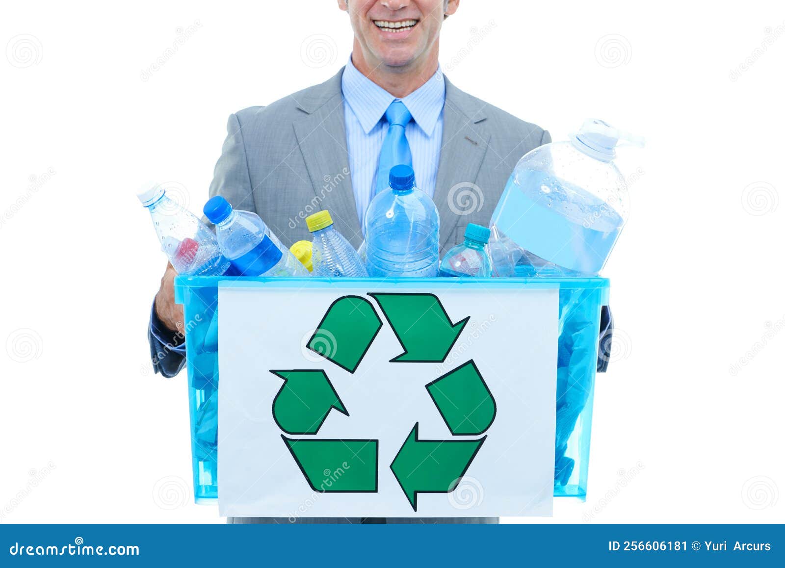 In the Business of Recycling. a Man in a Business Suit Holding a Box of ...