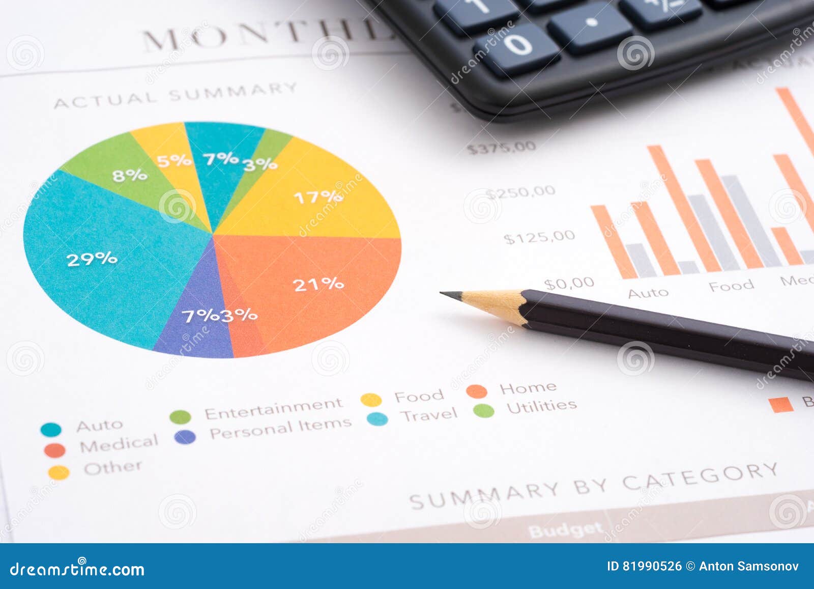 Business Report Calculator Pencil Stock Photo - Image of management ...