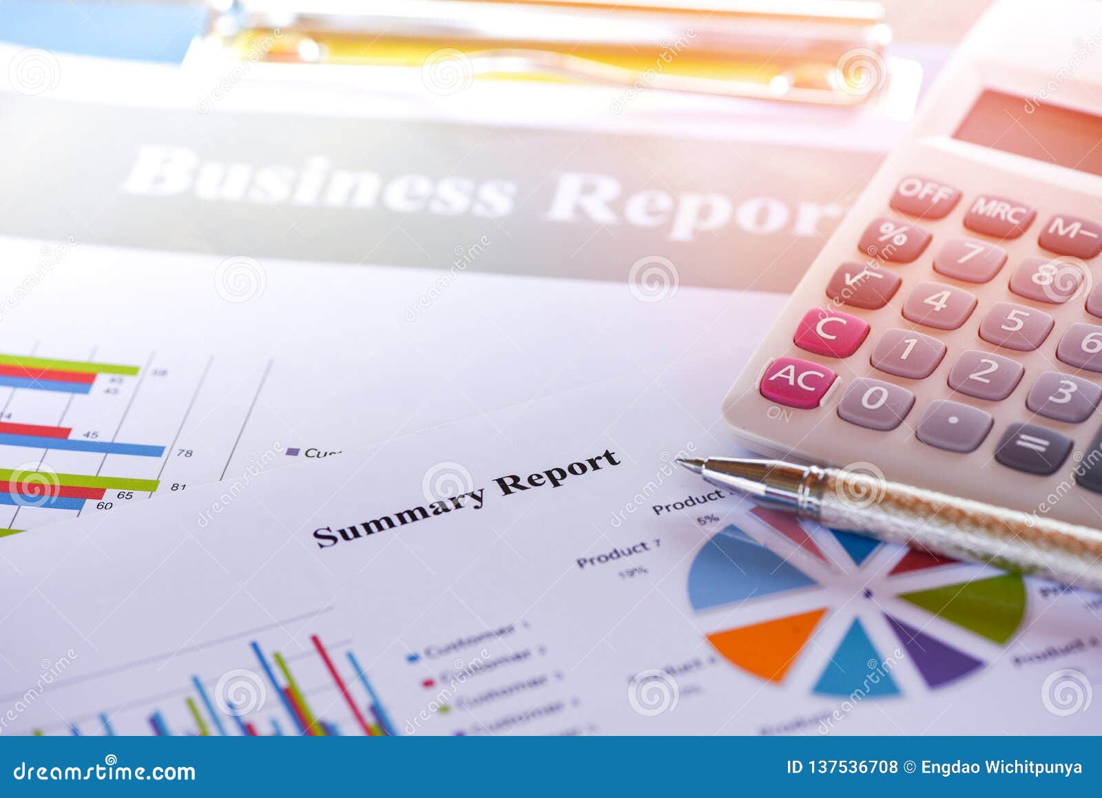 Business Report Chart Preparing Graphs Calculator Concept Stock Photo ...