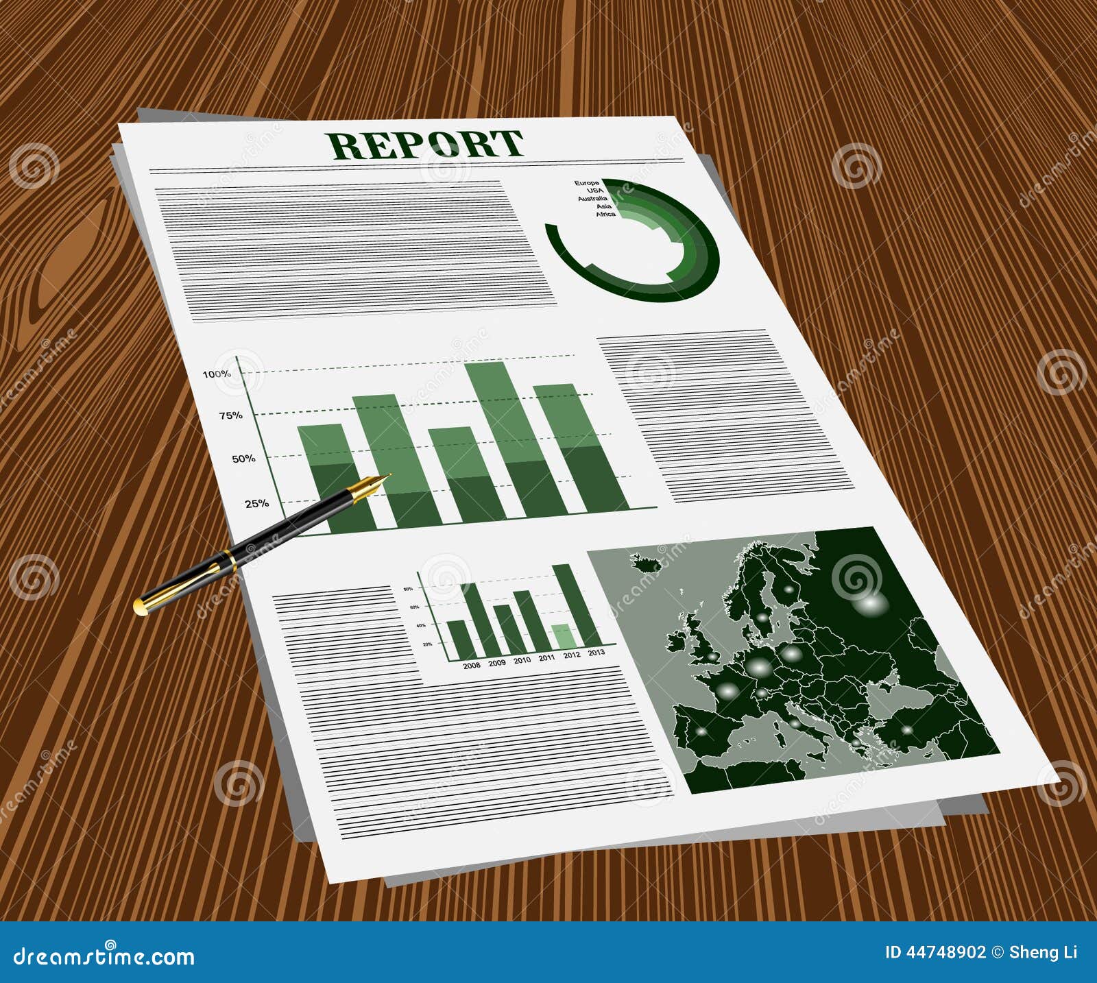 Business Report on the Desk with a Pen Stock Vector - Illustration of ...