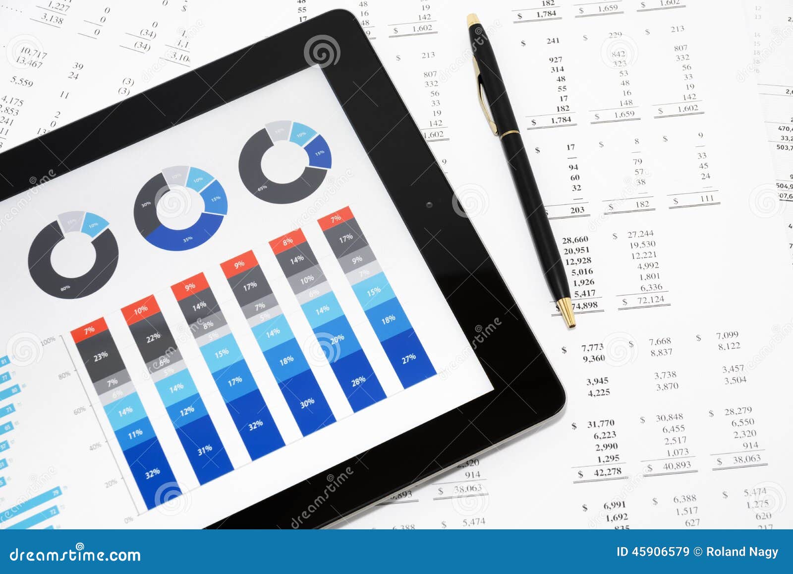 Business Report on Digital Tablet Stock Image - Image of data, blue ...