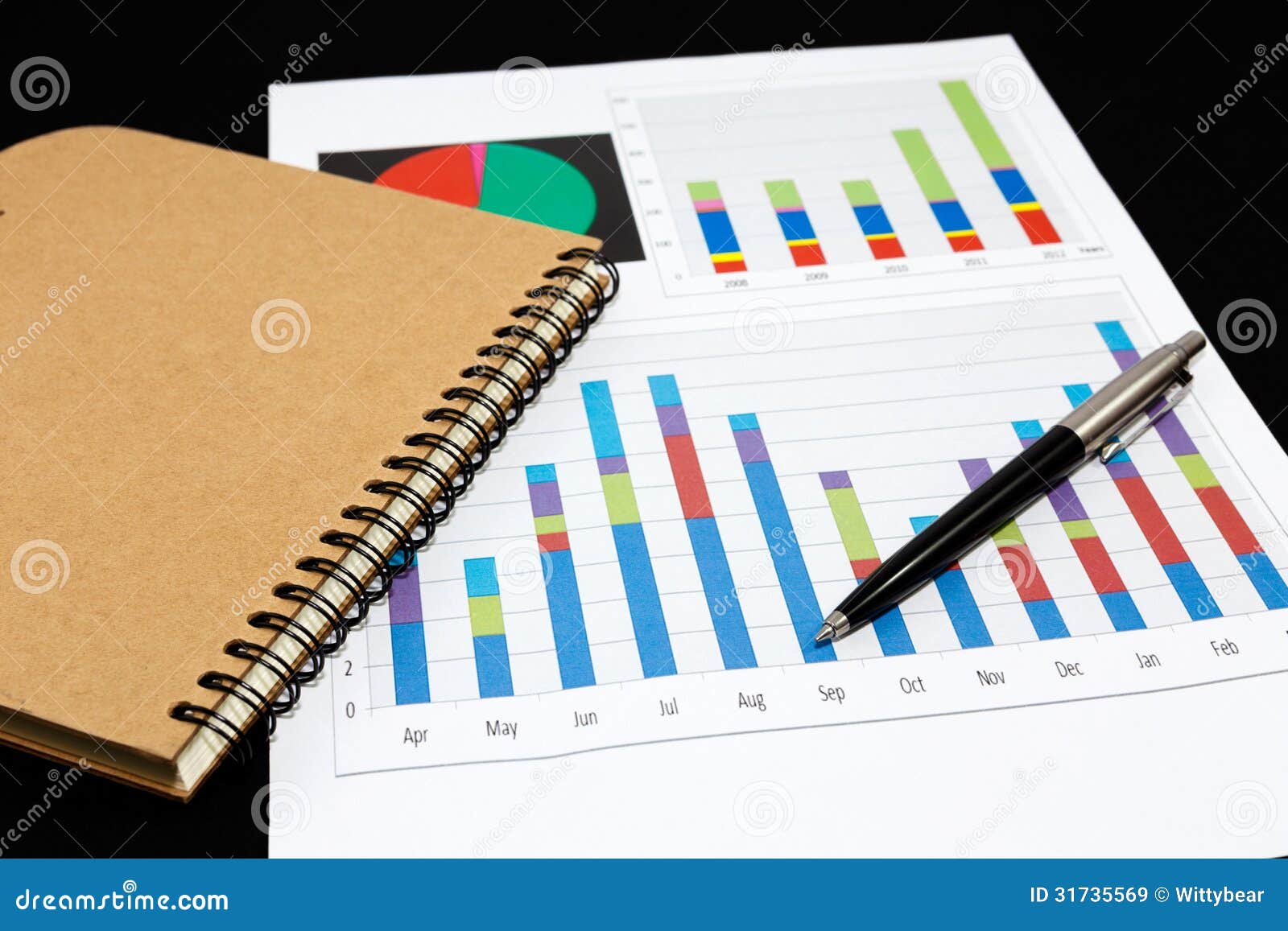 Business Report Graph with Pen and Notebook Stock Image - Image of ...