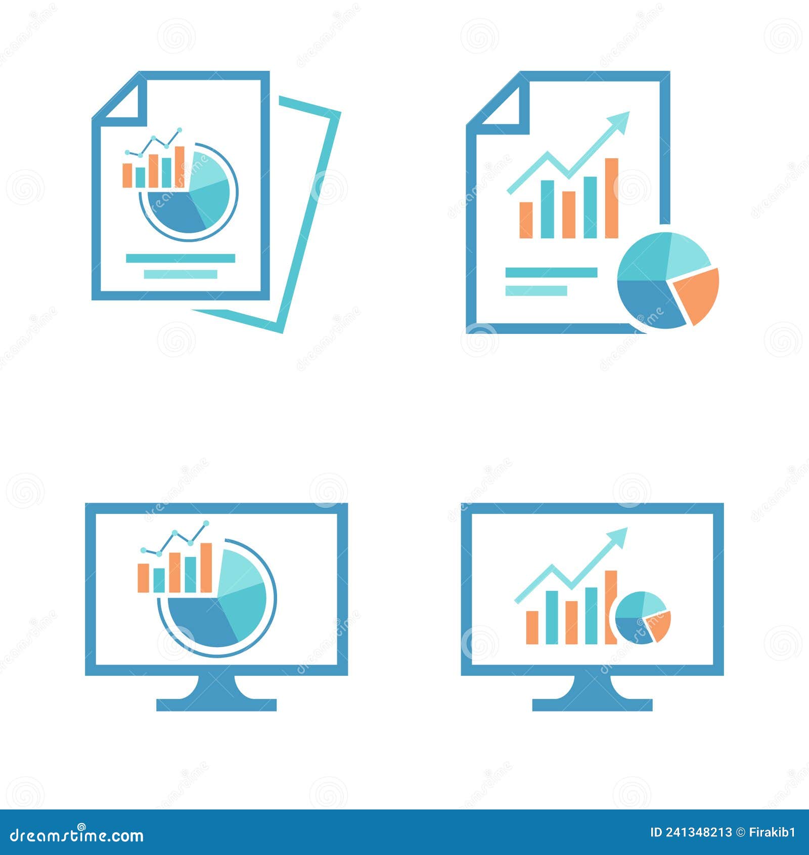 Business Report Icons in Vector Stock Vector - Illustration of flat ...