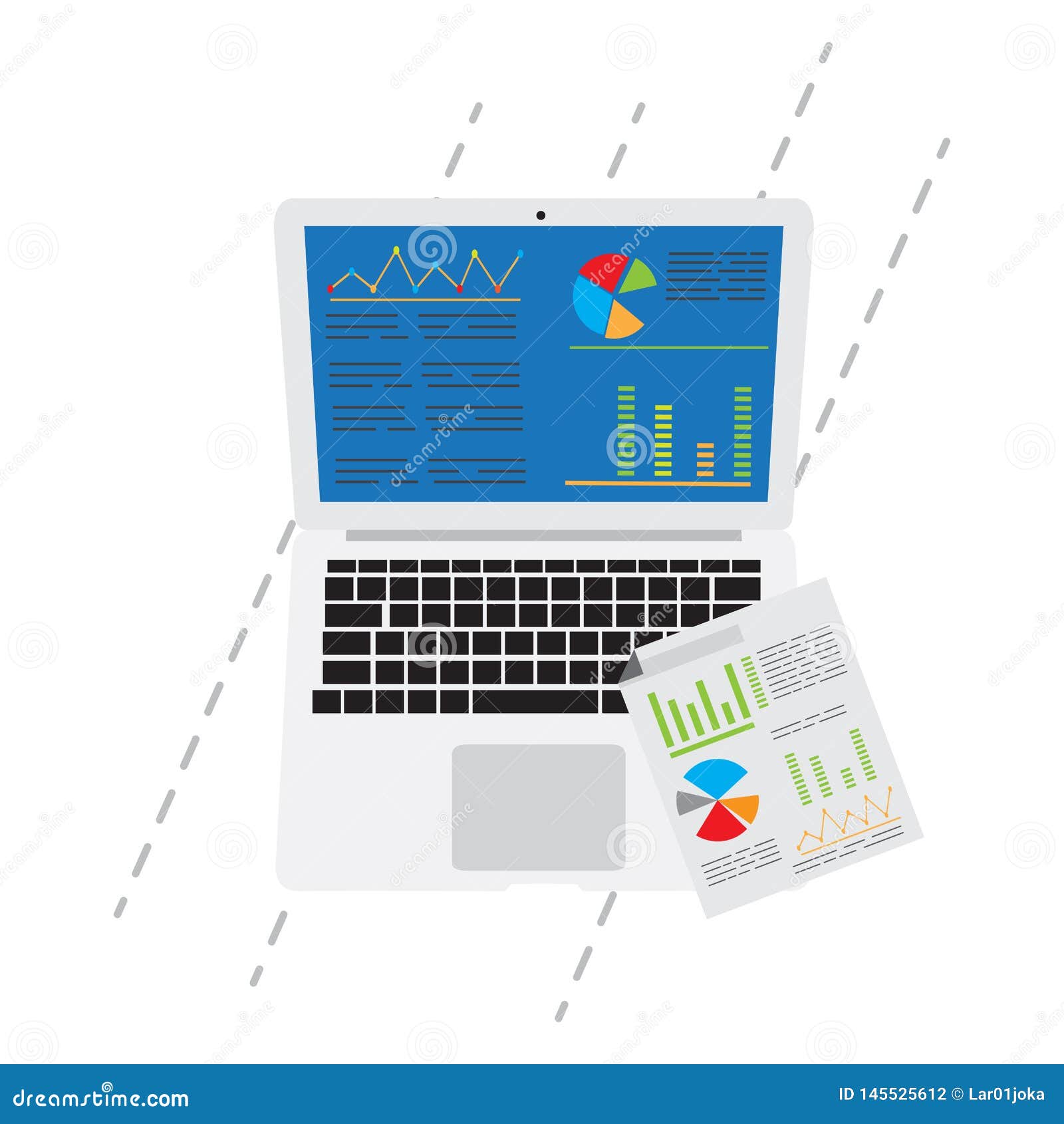 Business Report with a Laptop Stock Vector - Illustration of document ...