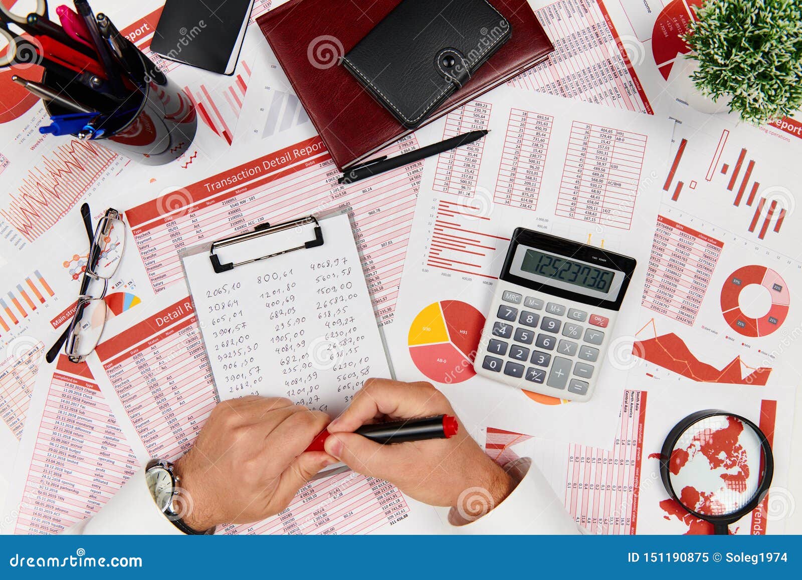 Business Reports, Data Tables and Charts - Directly Above View of ...