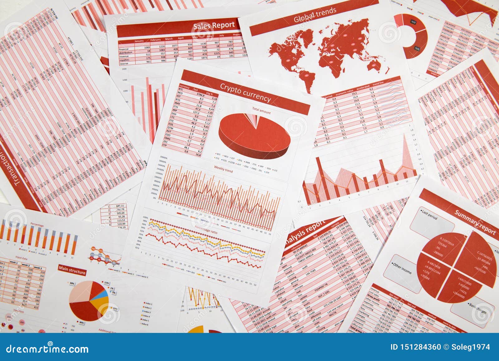 Business Reports, Data Tables and Charts - Directly Above View of ...