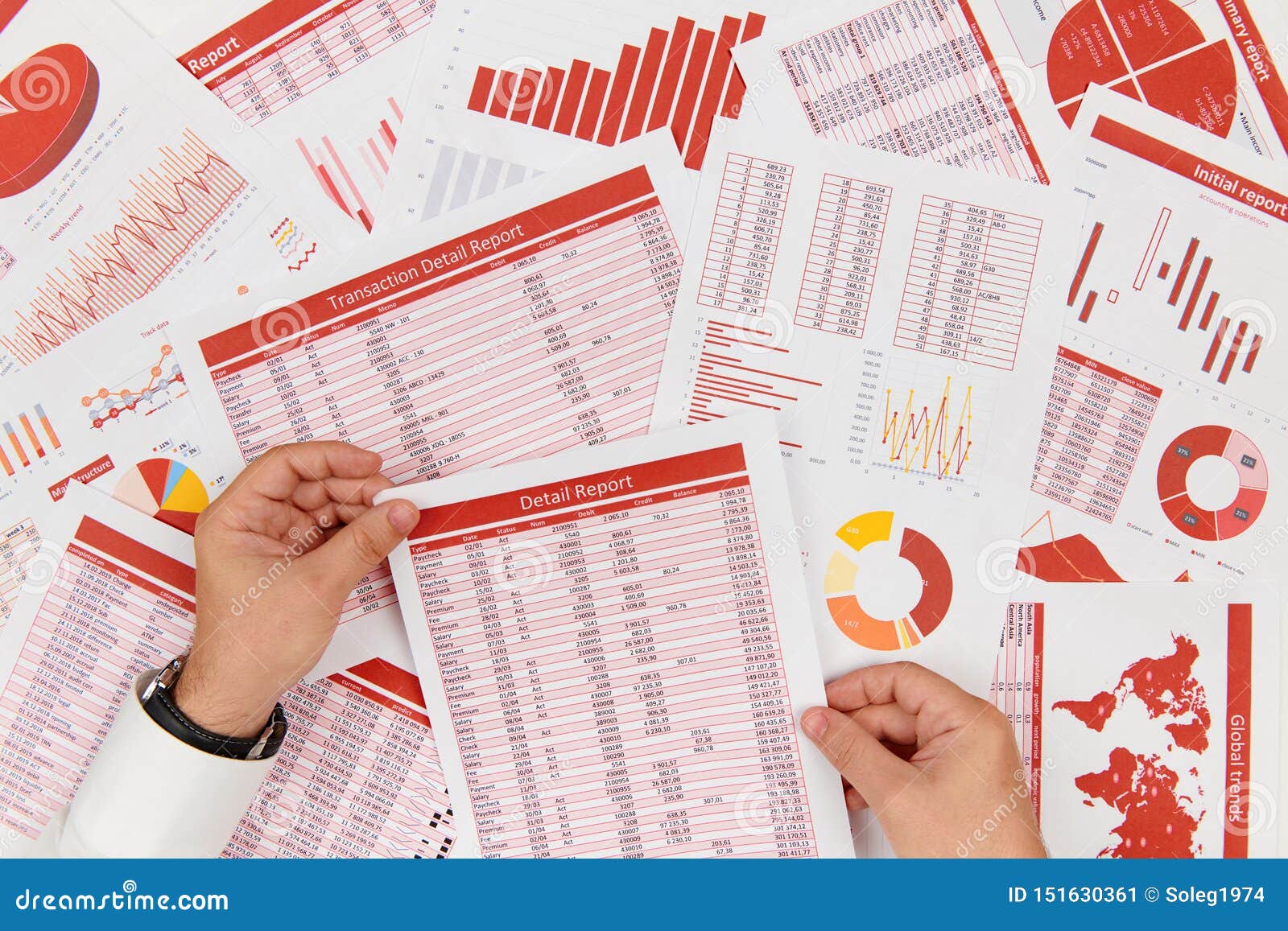 Business Reports, Data Tables and Charts - Directly Above View of ...