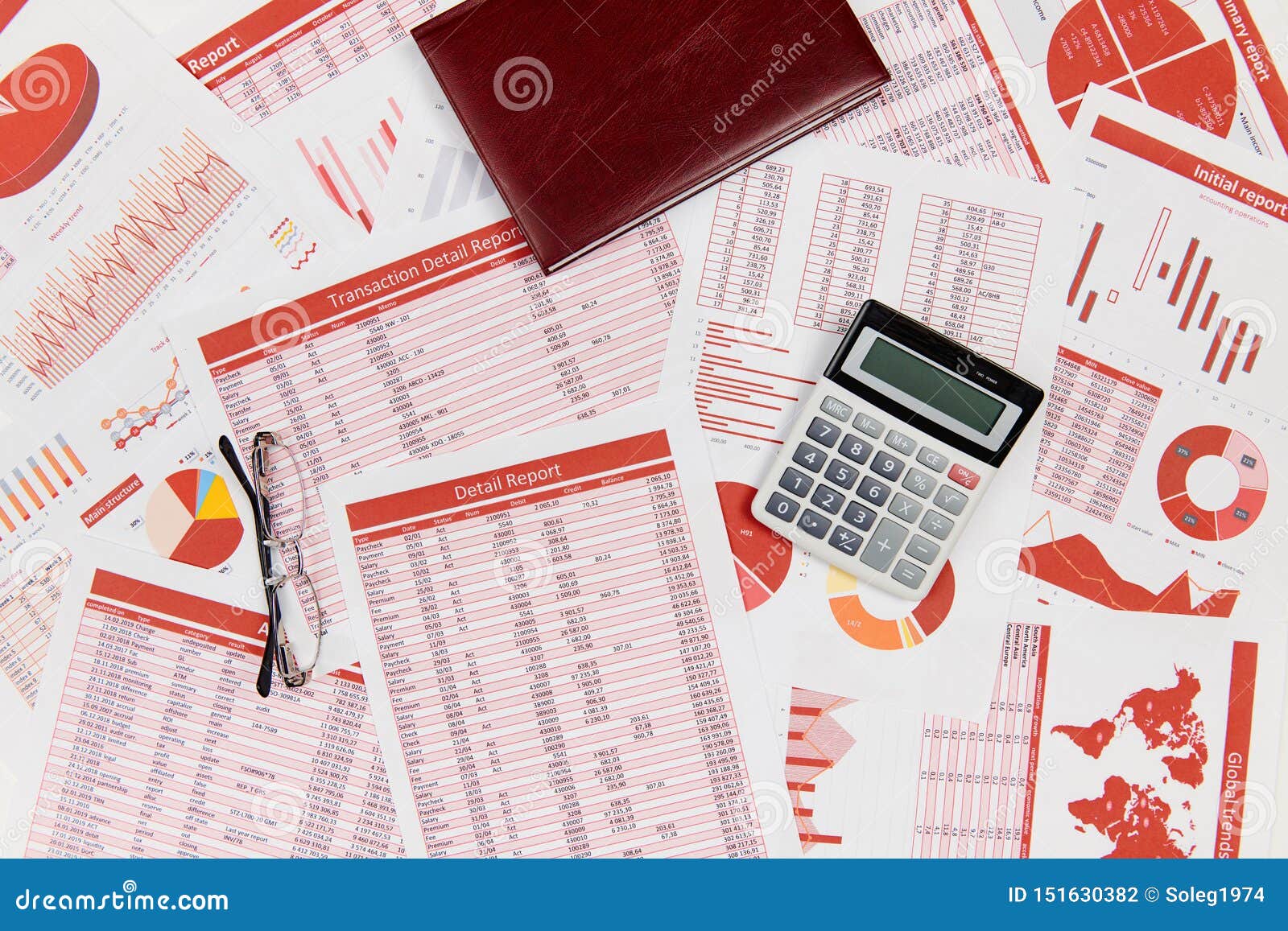 Business Reports, Data Tables and Charts - Directly Above View of ...
