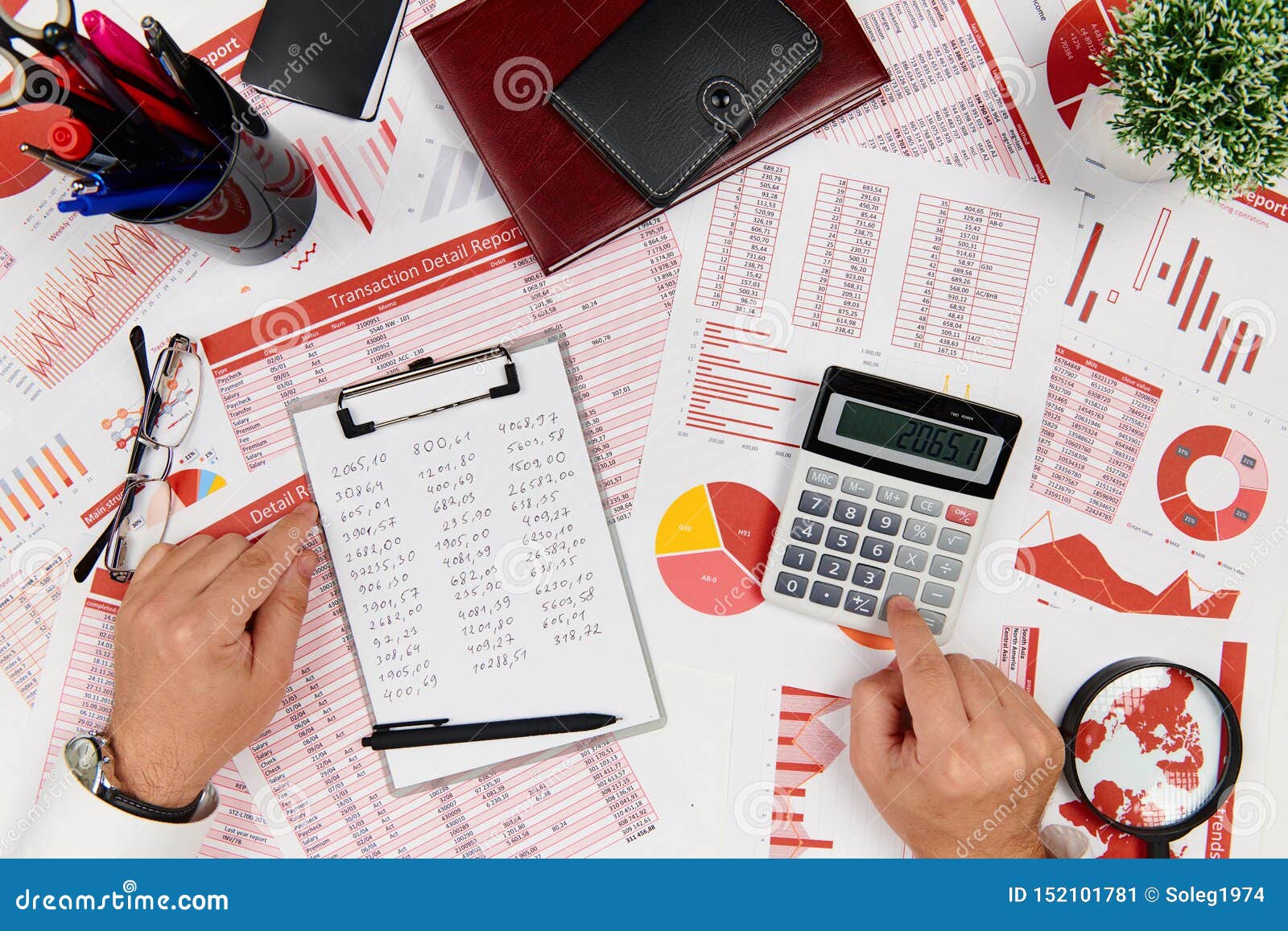 Business Reports, Data Tables and Charts - Directly Above View of ...