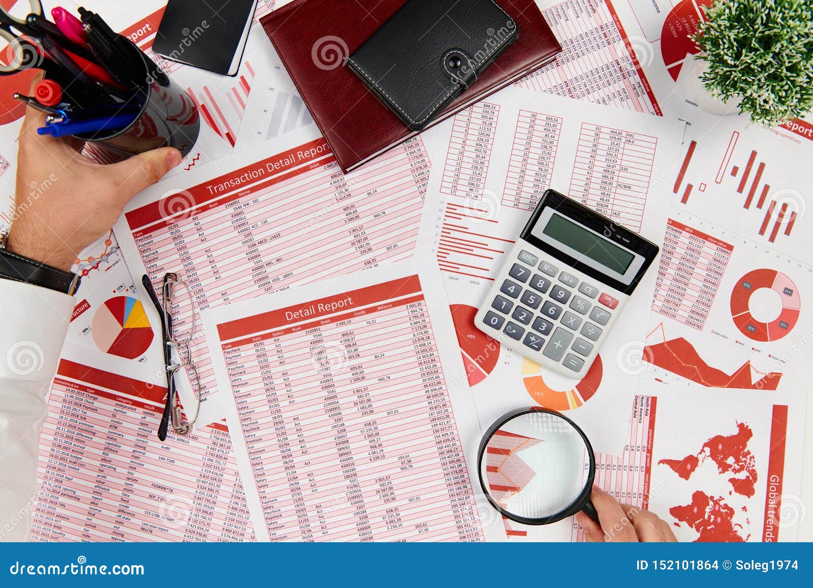 Business Reports, Data Tables and Charts - Directly Above View of ...