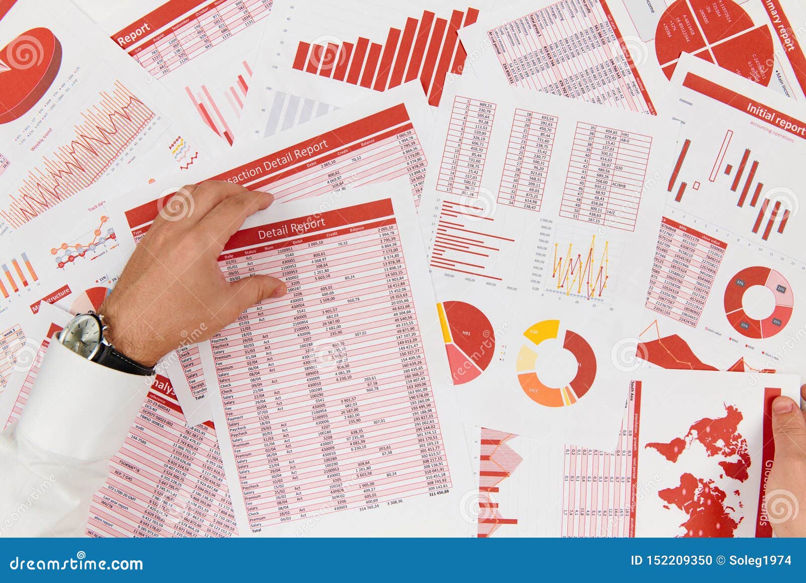 Business Reports, Data Tables and Charts - Directly Above View of ...