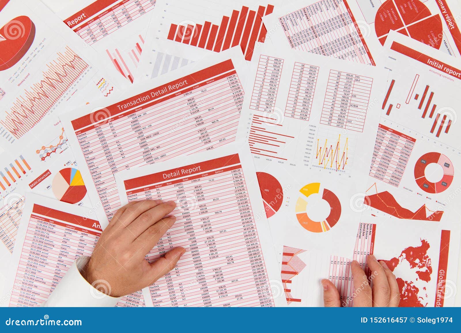 Business Reports, Data Tables and Charts - Directly Above View of ...