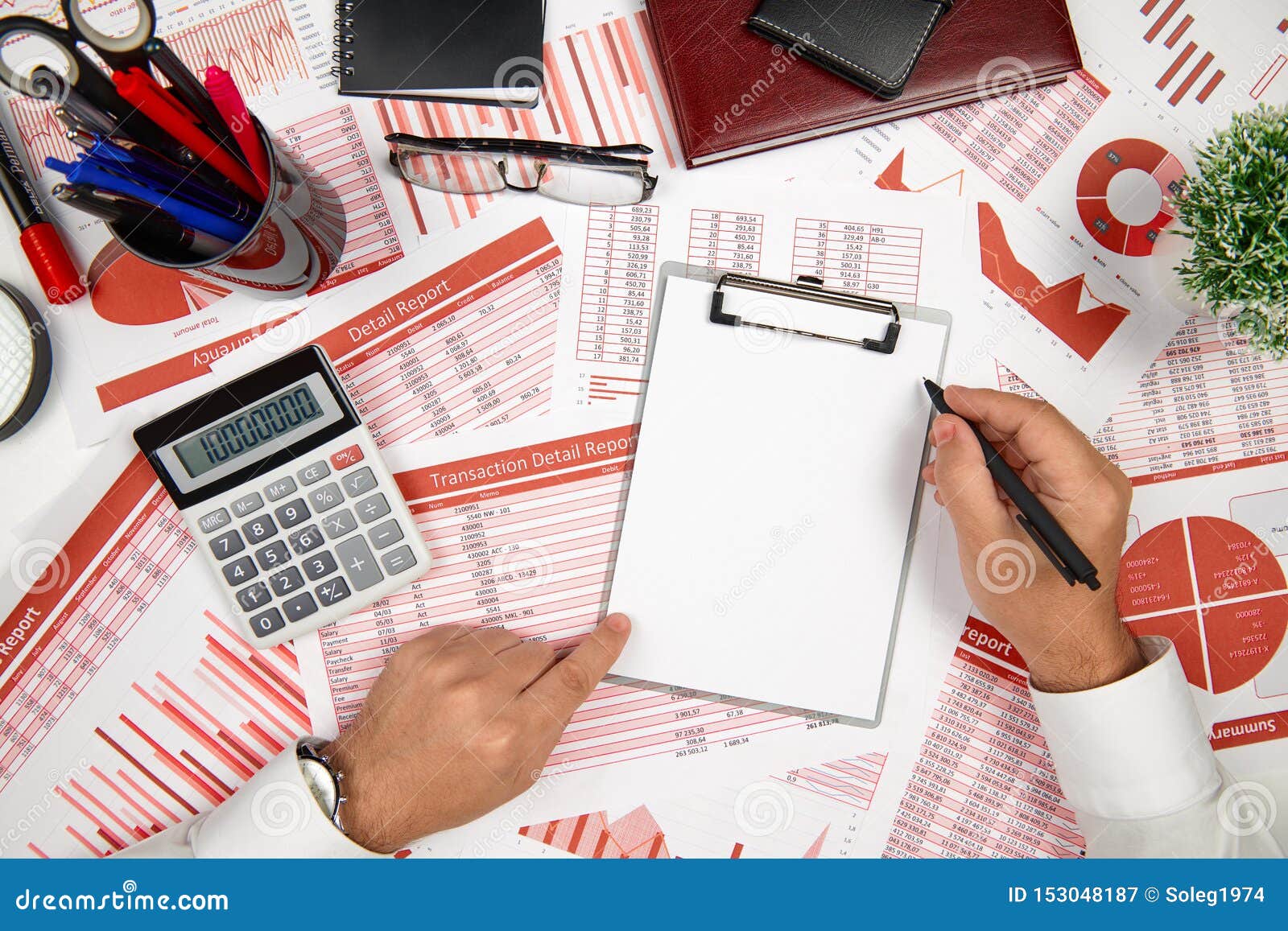 Business Reports, Data Tables and Charts - Directly Above View of ...