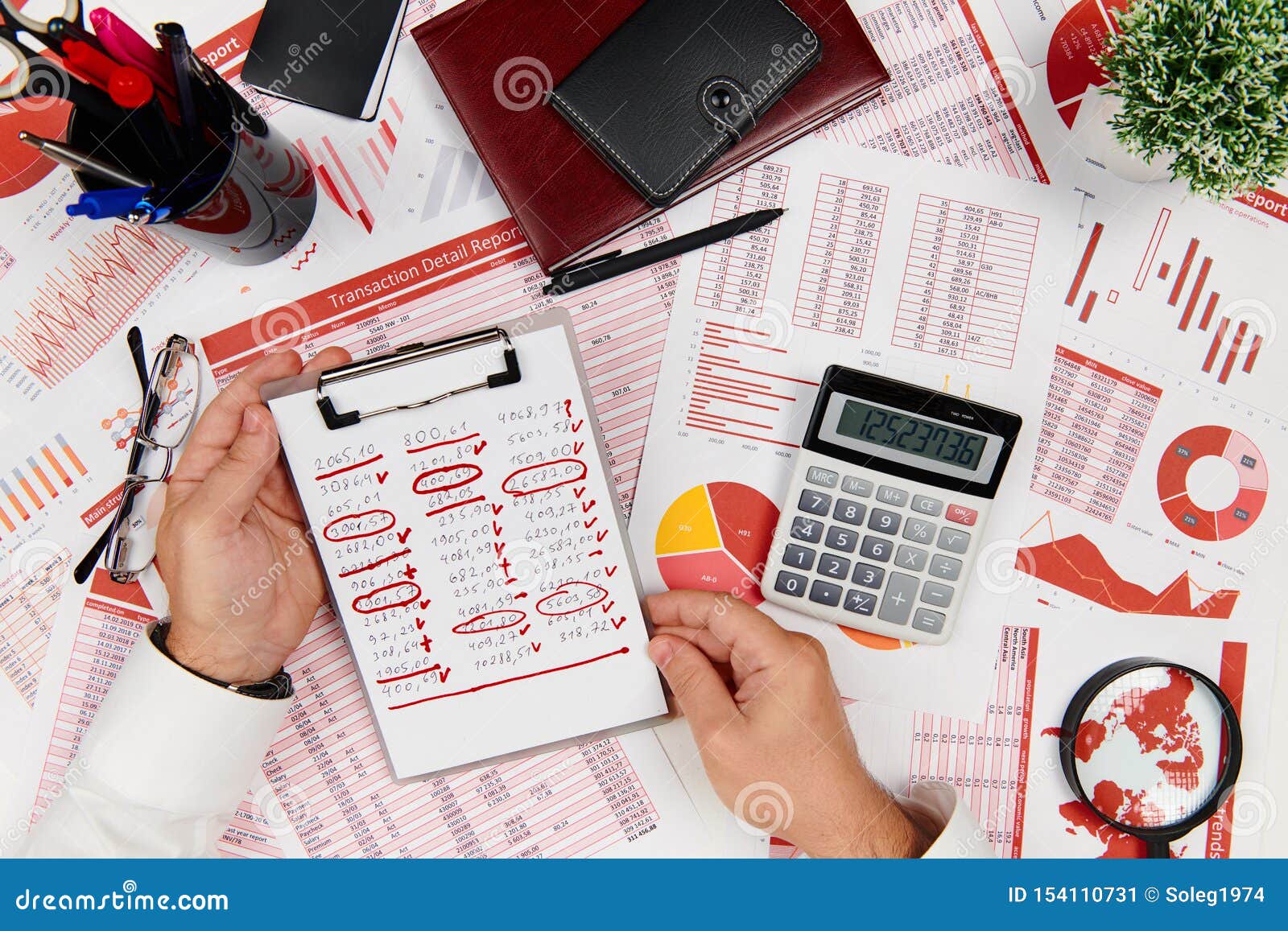 Business Reports, Data Tables and Charts - Directly Above View of ...